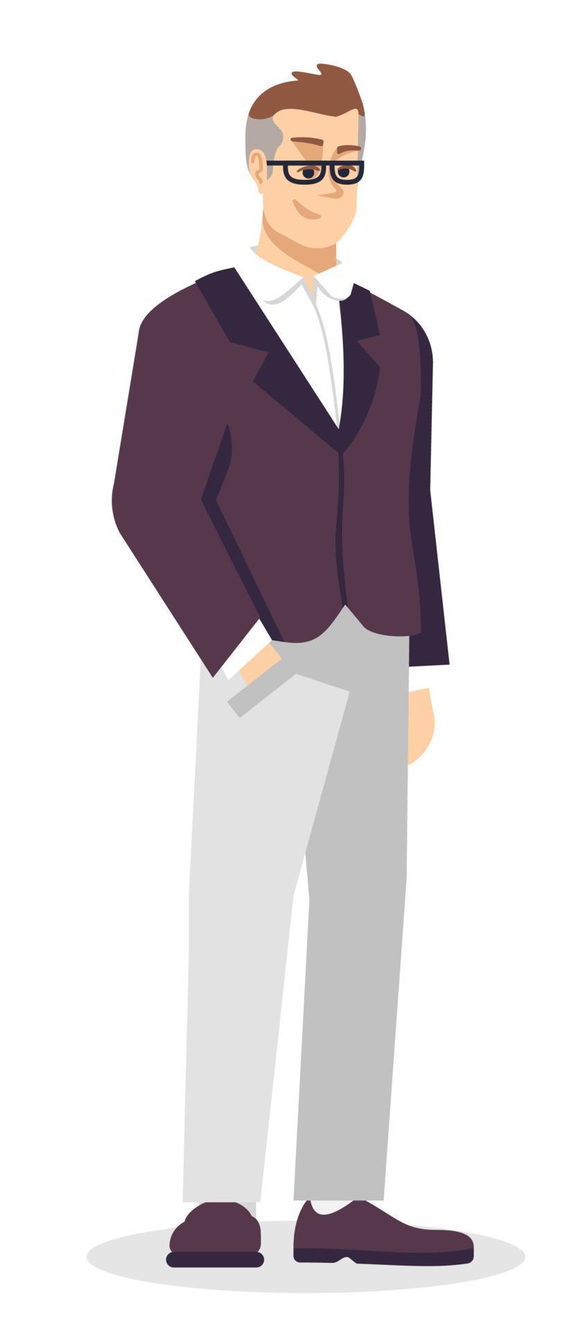 Mature employee wearing glasses semi flat RGB color vector illustration ... Mature employee wearing glasses semi flat RGB color vector illustration ...