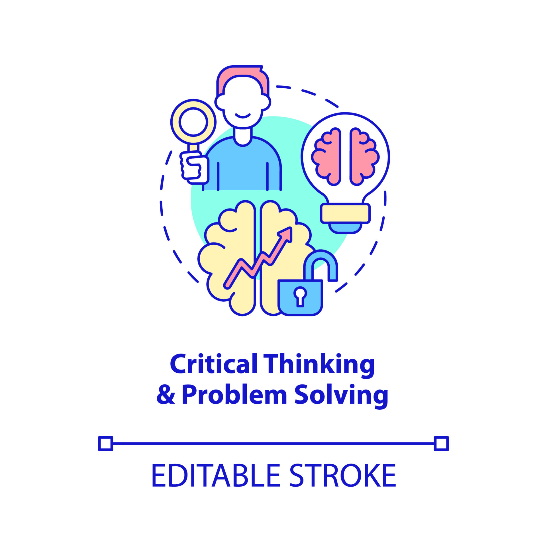 Critical thinking and problem solving concept icon. Management skills ...