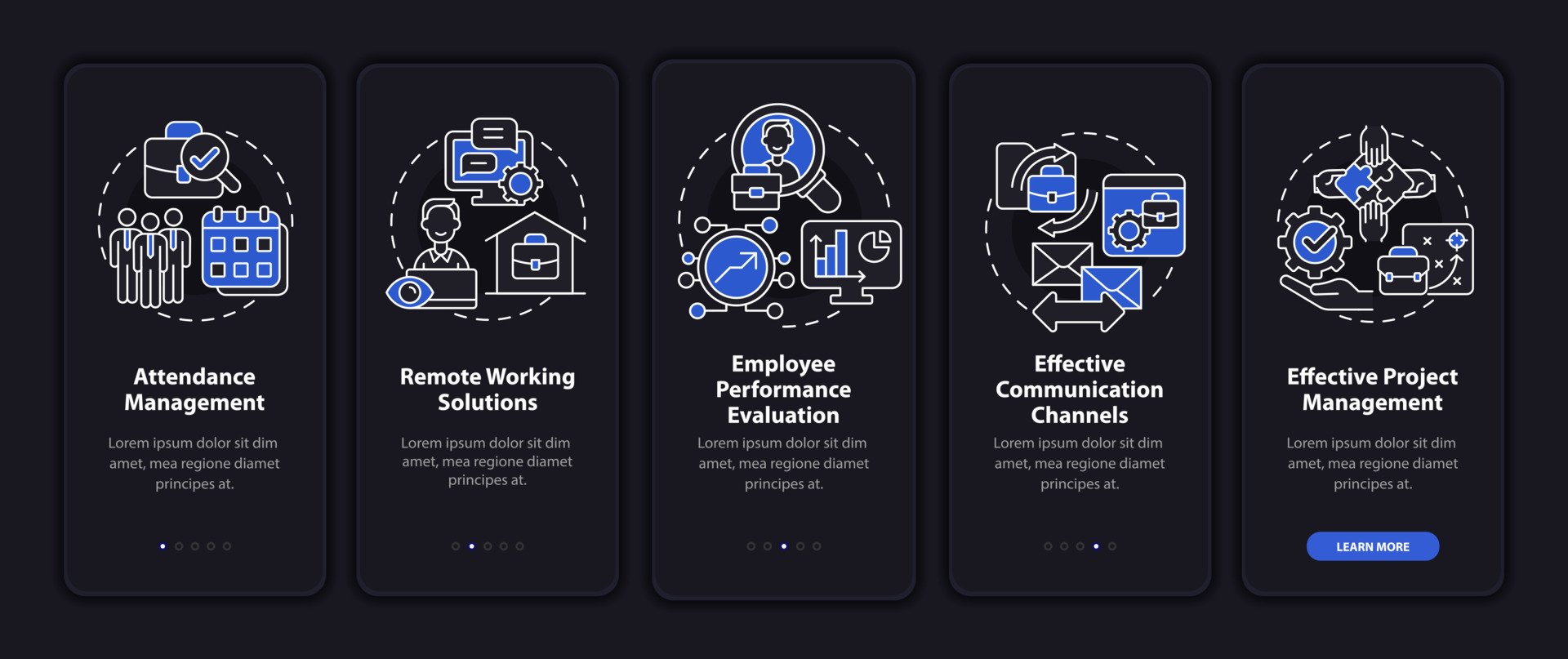 Employee Monitoring Advantages Dark Onboarding Mobile App Page Screen