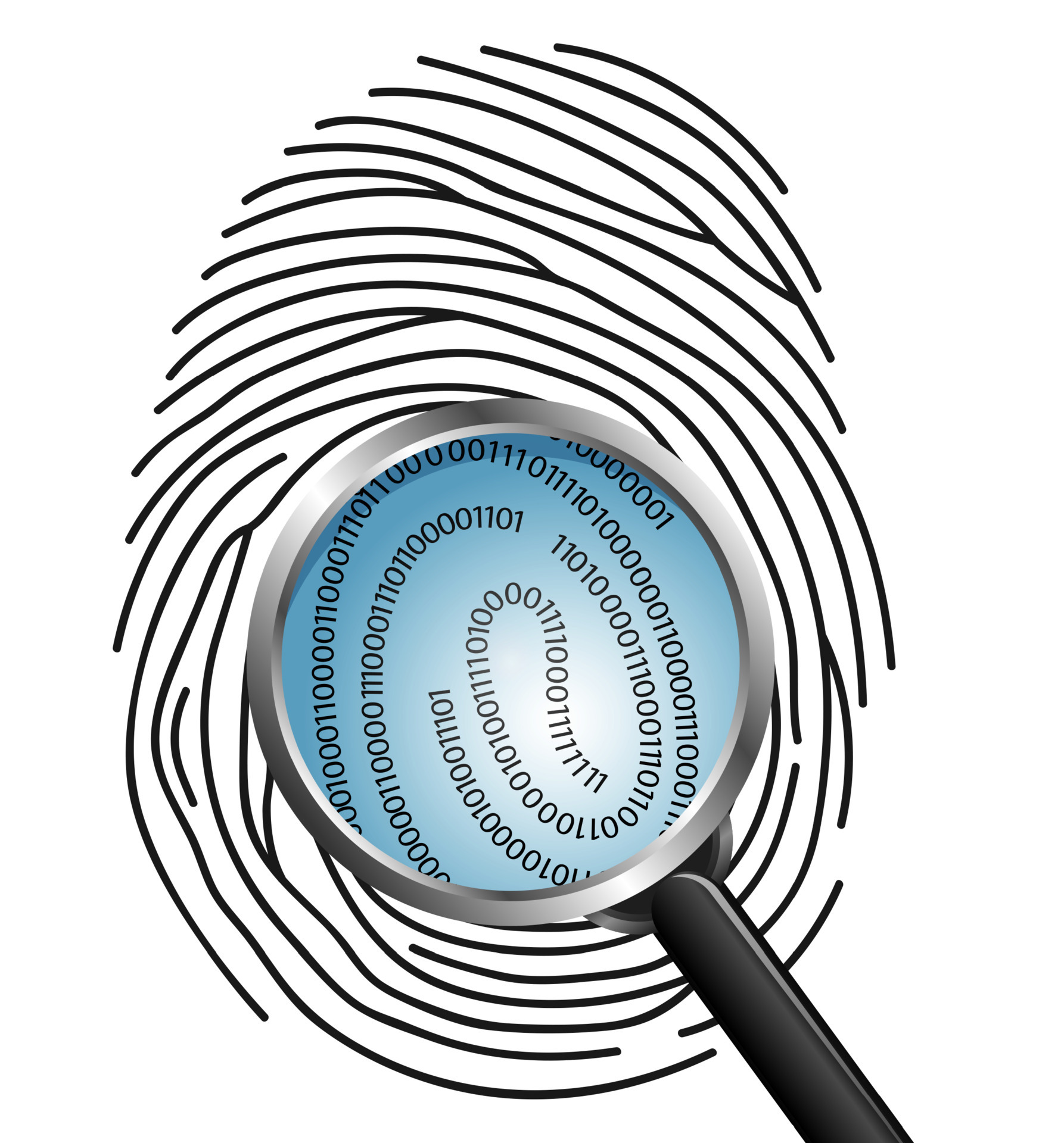 Magnifying glass over a finger print revealing binary code 6572099 ... Magnifying glass over a finger print revealing binary code 6572099 ...