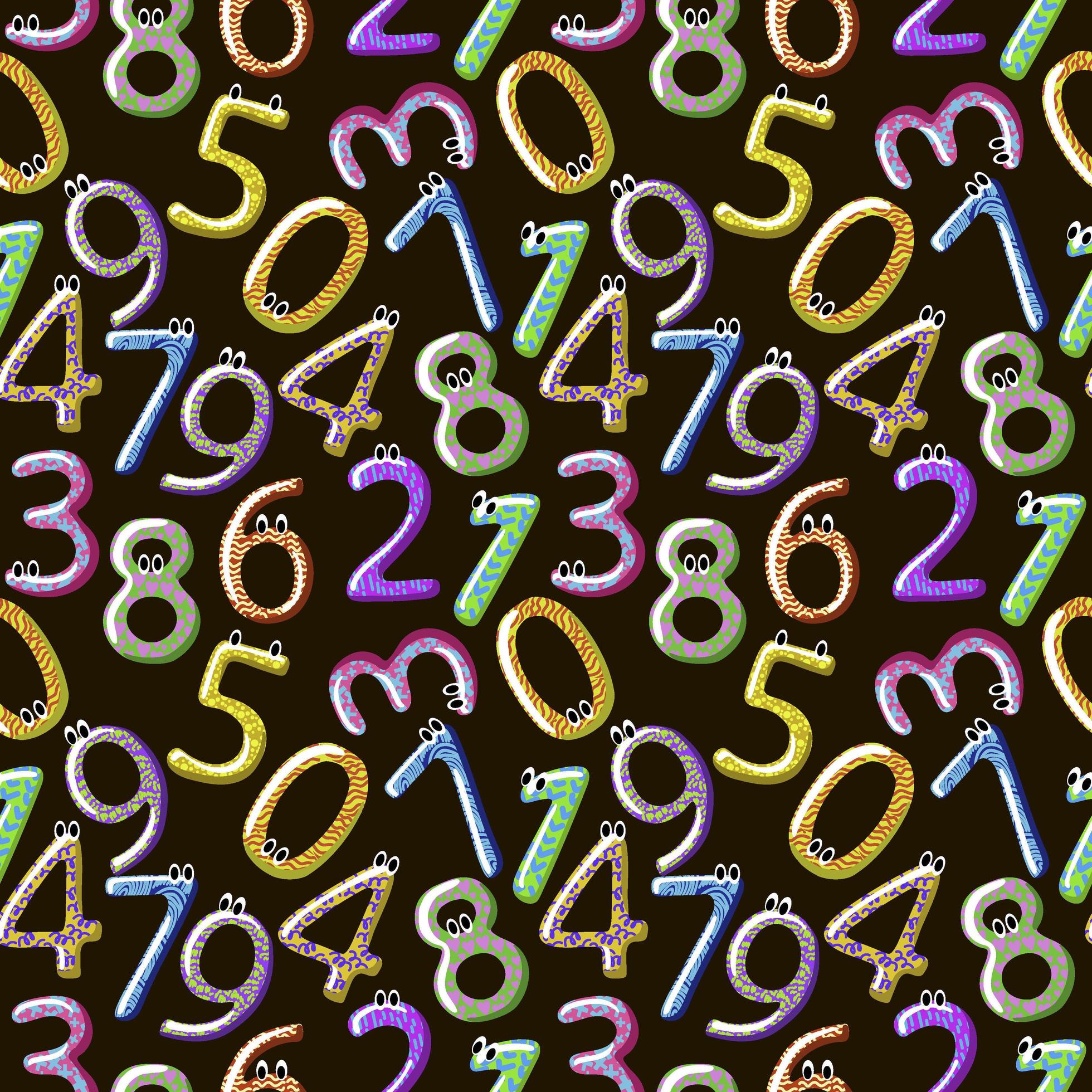 Seamless Pattern Of Numbers Hand drawn Elements In Cartoon Style Seamless Pattern Of Numbers Hand drawn Elements In Cartoon Style