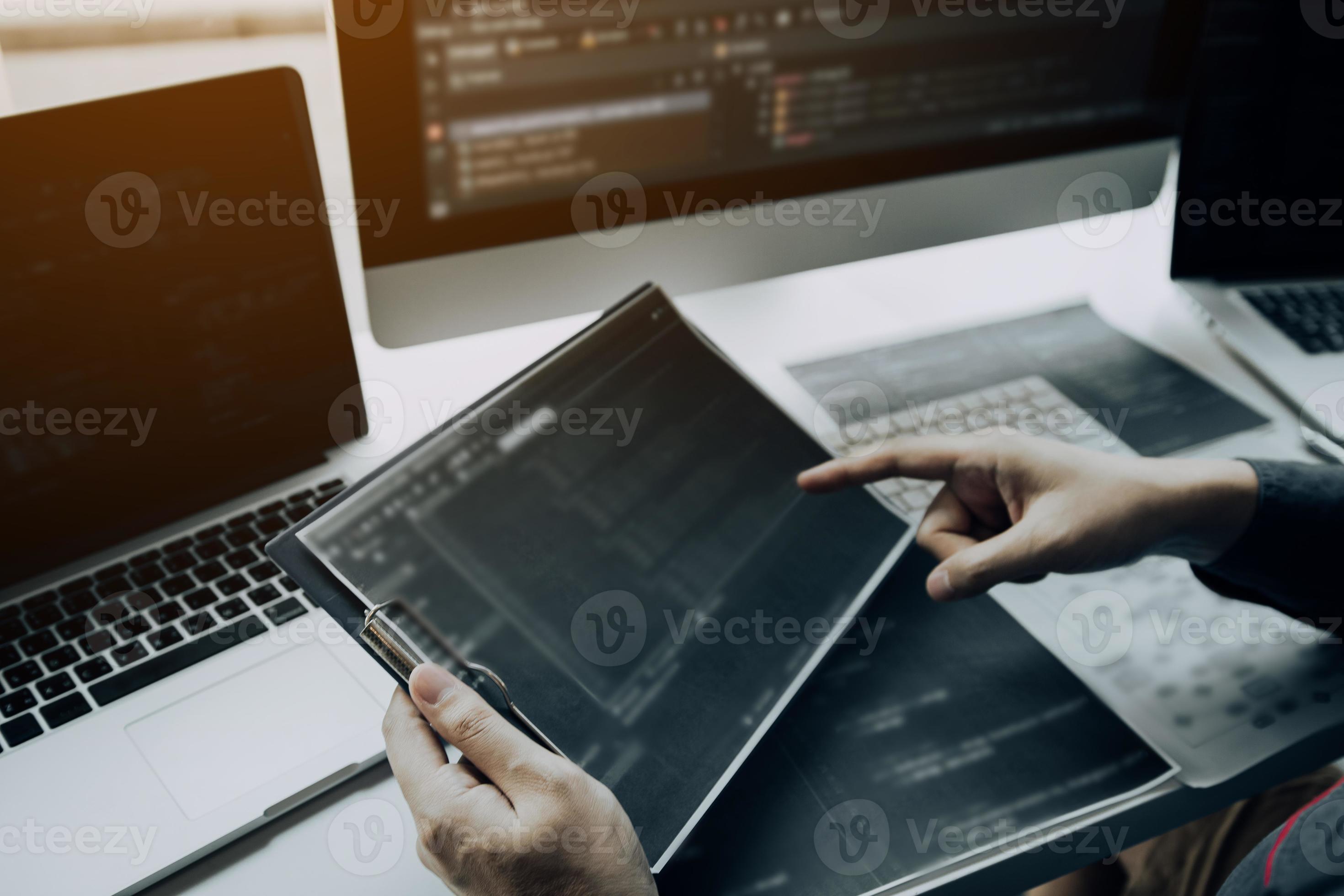 Asian man working code program developer computer web development working design software on ...