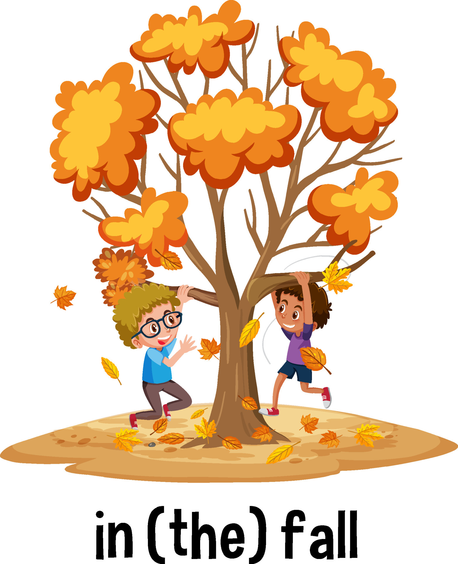 English prepositions of time with fall season scene 6584999 Vector Art ...