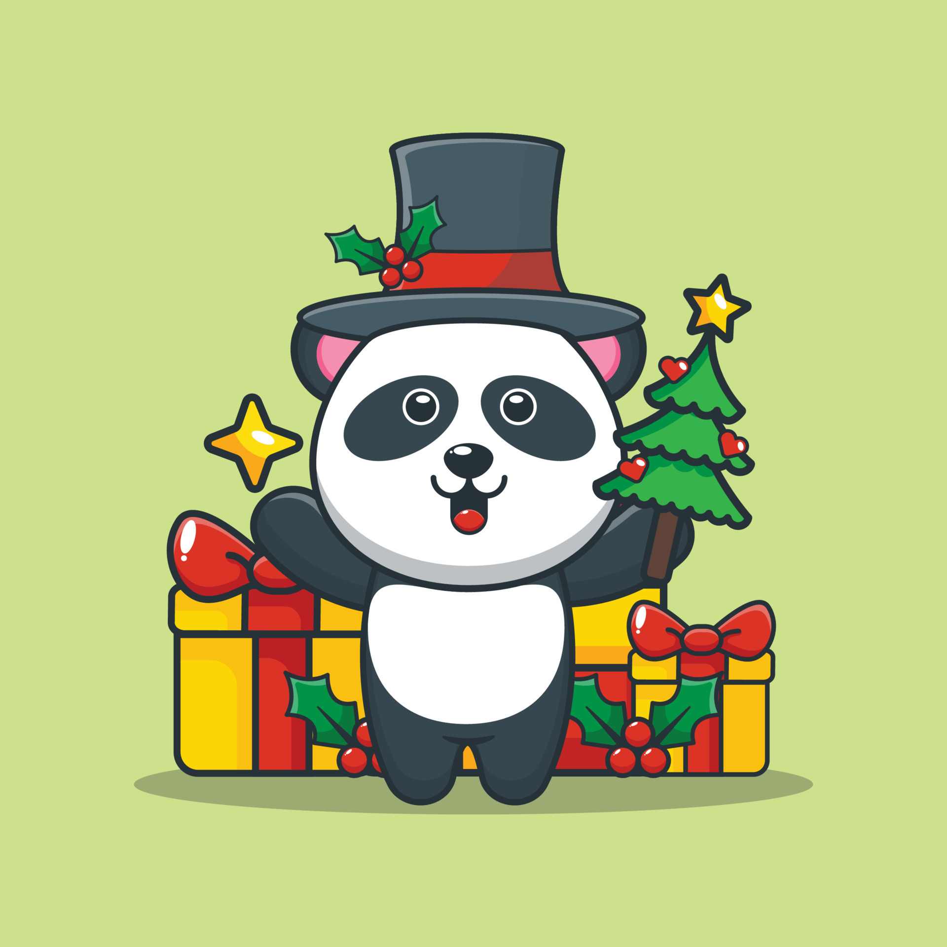Cute panda holding star and christmas tree 6594399 Vector Art at Vecteezy