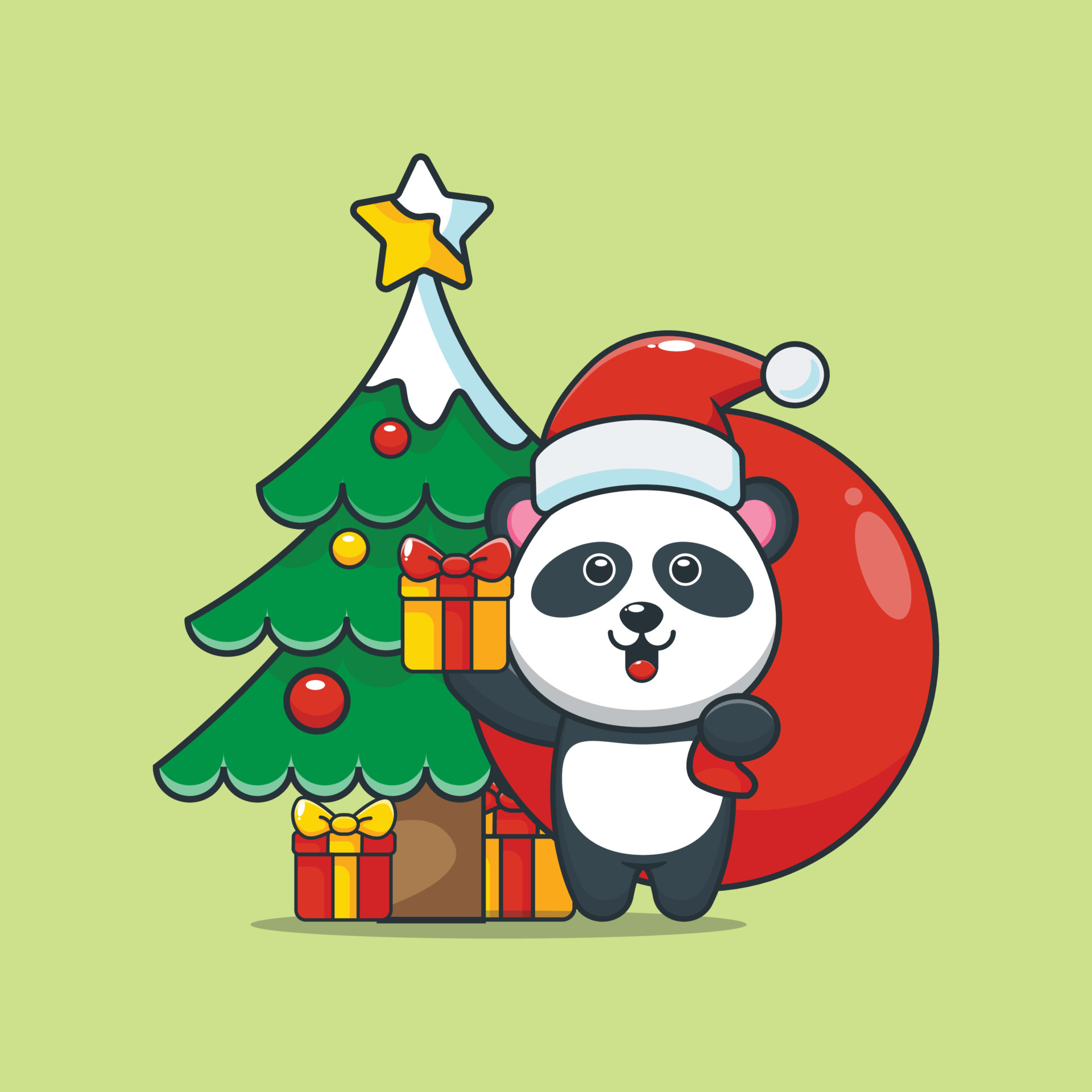 Cute panda carrying christmas gift box with bag 6594799 Vector Art at ...