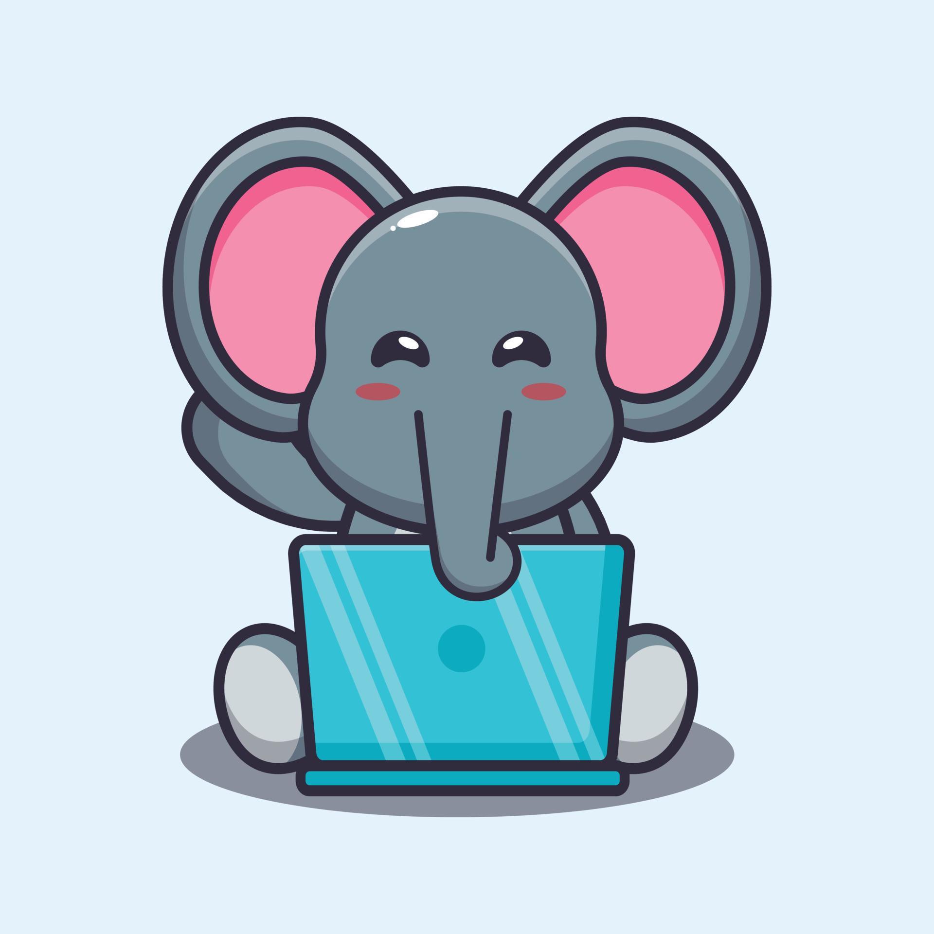 Cute elephant with laptop cartoon vector illustration 6595072 Vector ...