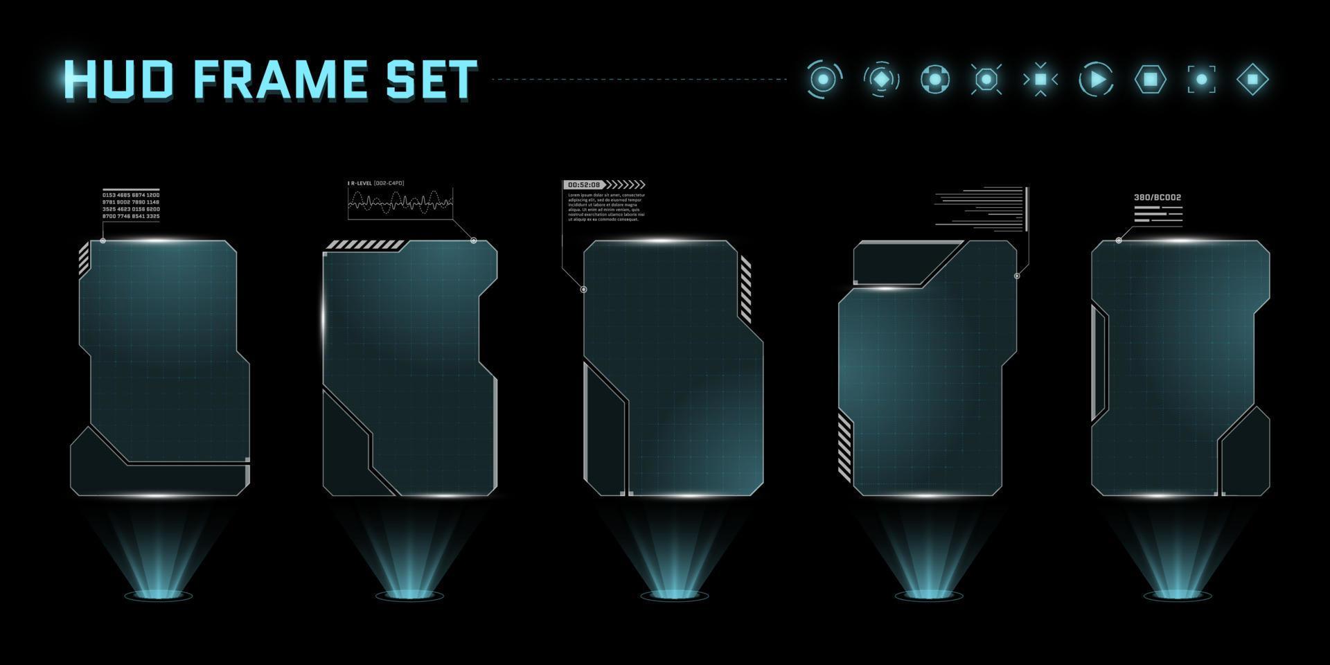 Hud Digital Futuristic User Interface Square Frame Set Sci Fi High