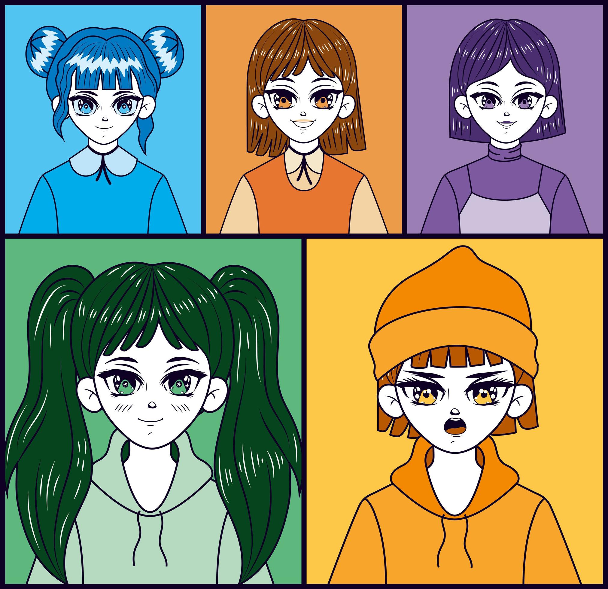 five anime frames 6617452 Vector Art at Vecteezy