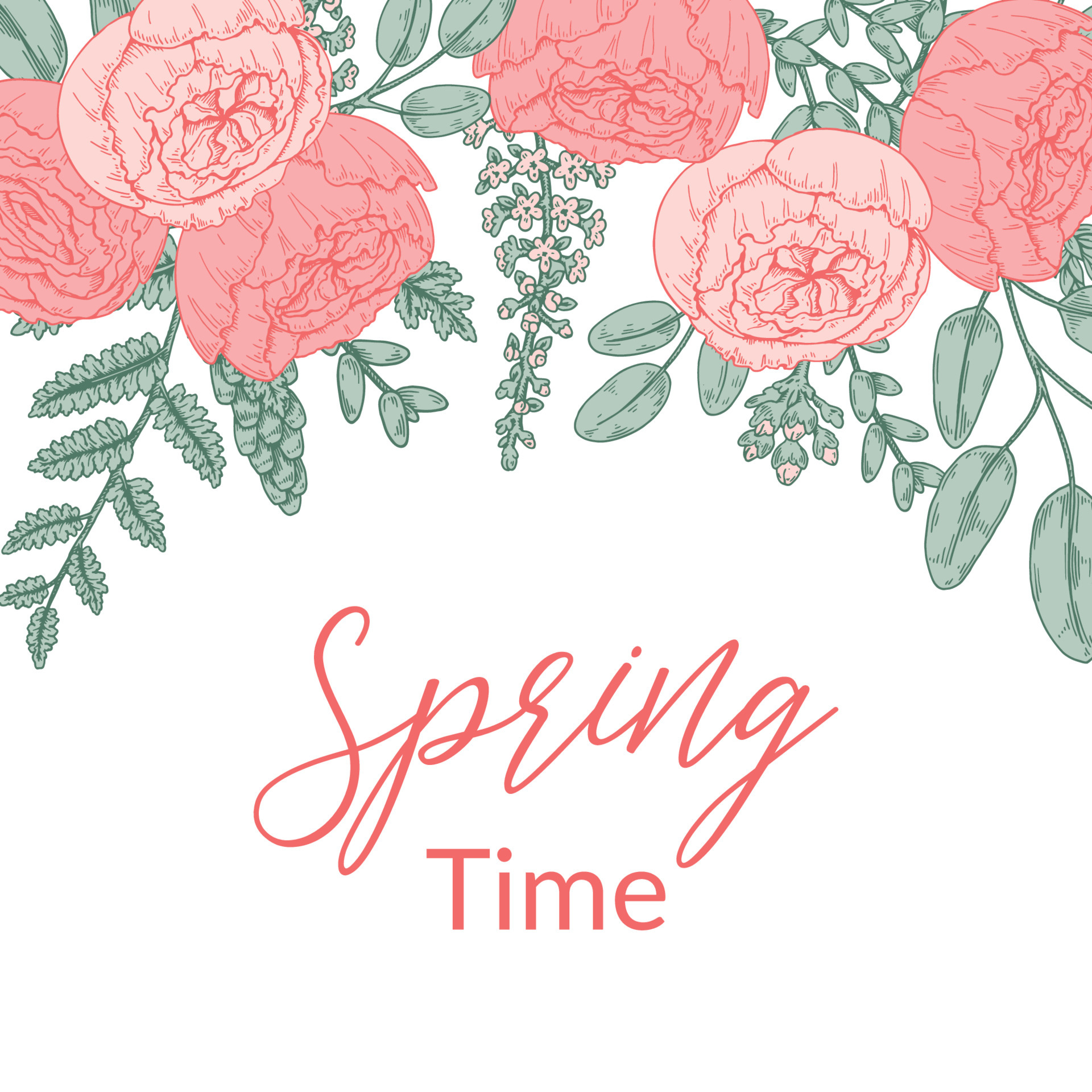 Gentle spring design with floral elements. Hand drawn vector ...