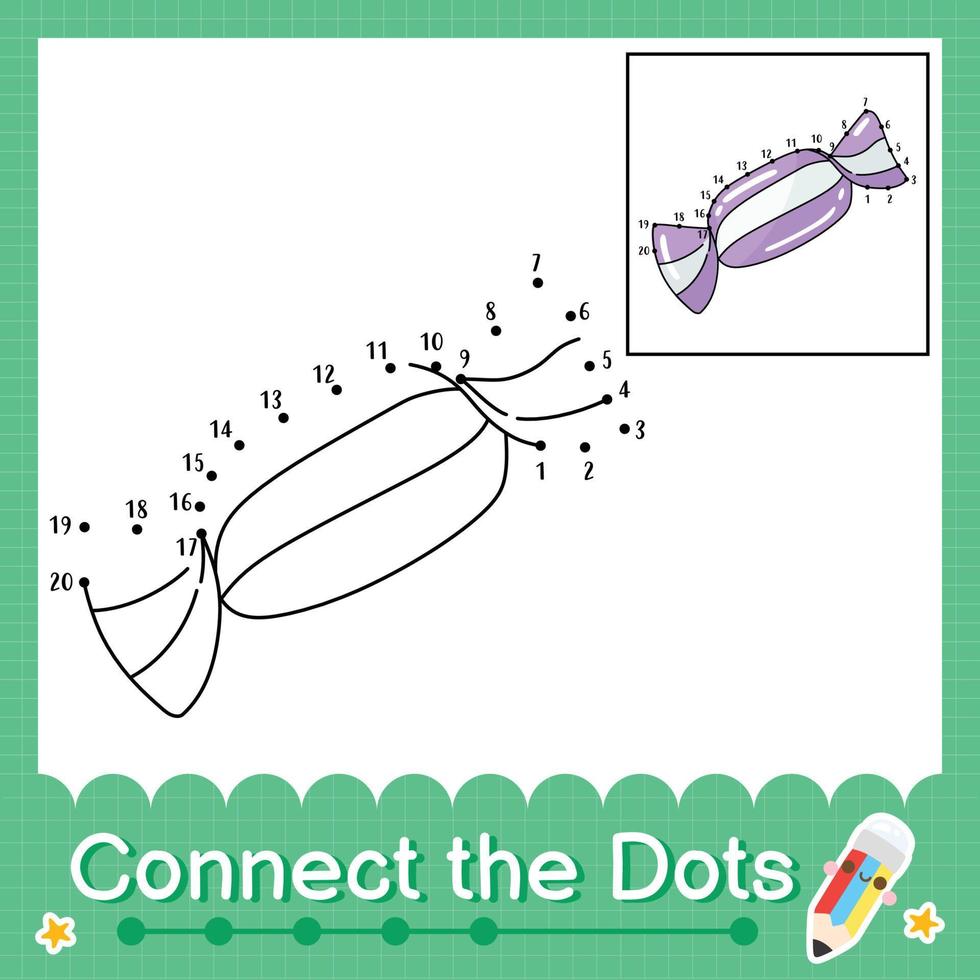Connect the dots counting numbers 1 to 20 puzzle worksheet with candy ...
