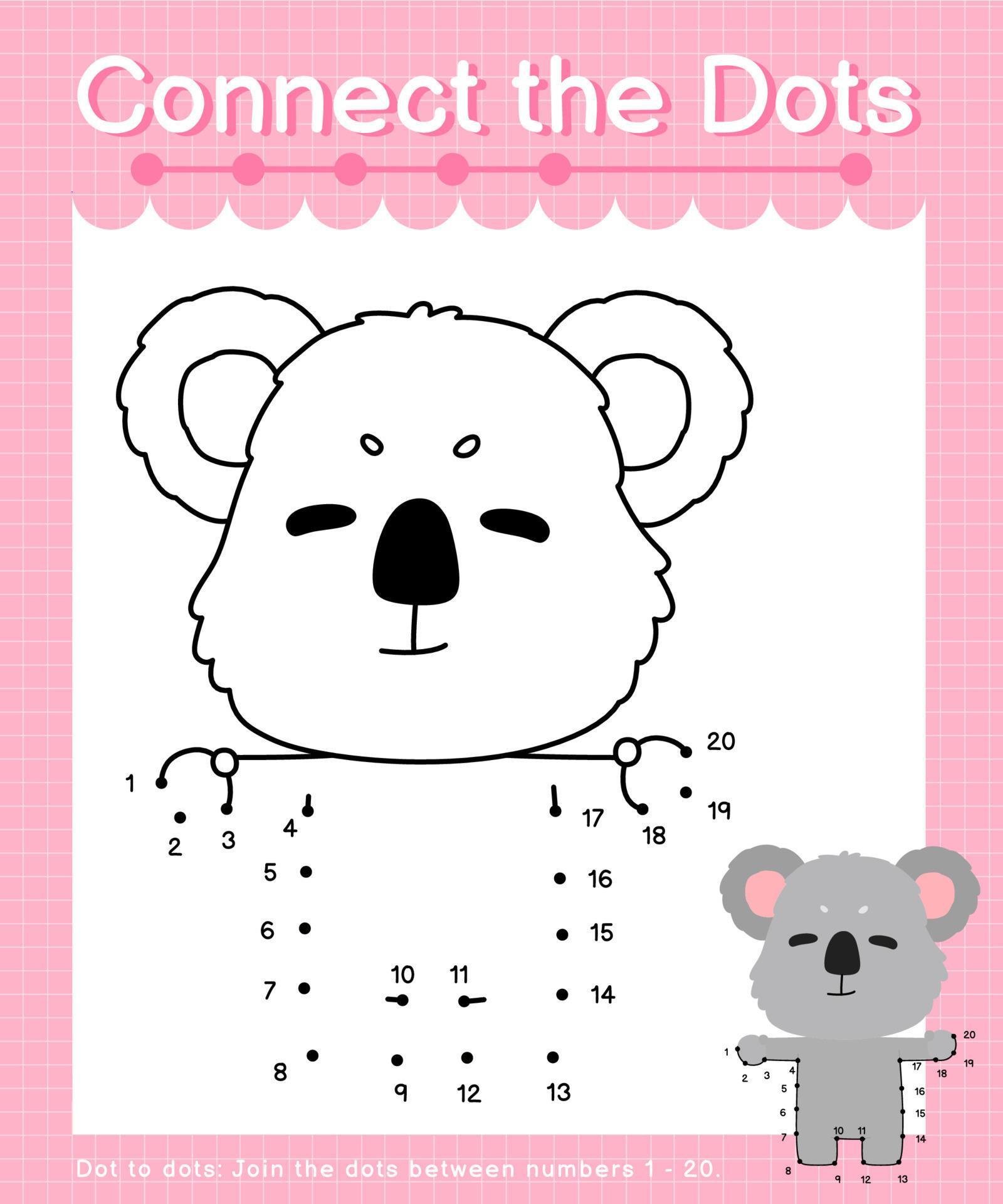 Connect the dots counting numbers 1 to 20 puzzle worksheet with cute ...