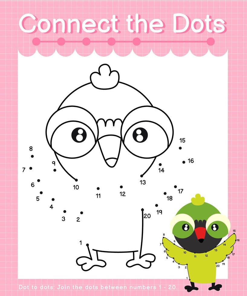 Connect the dots counting numbers 1 to 20 puzzle worksheet with cute ...