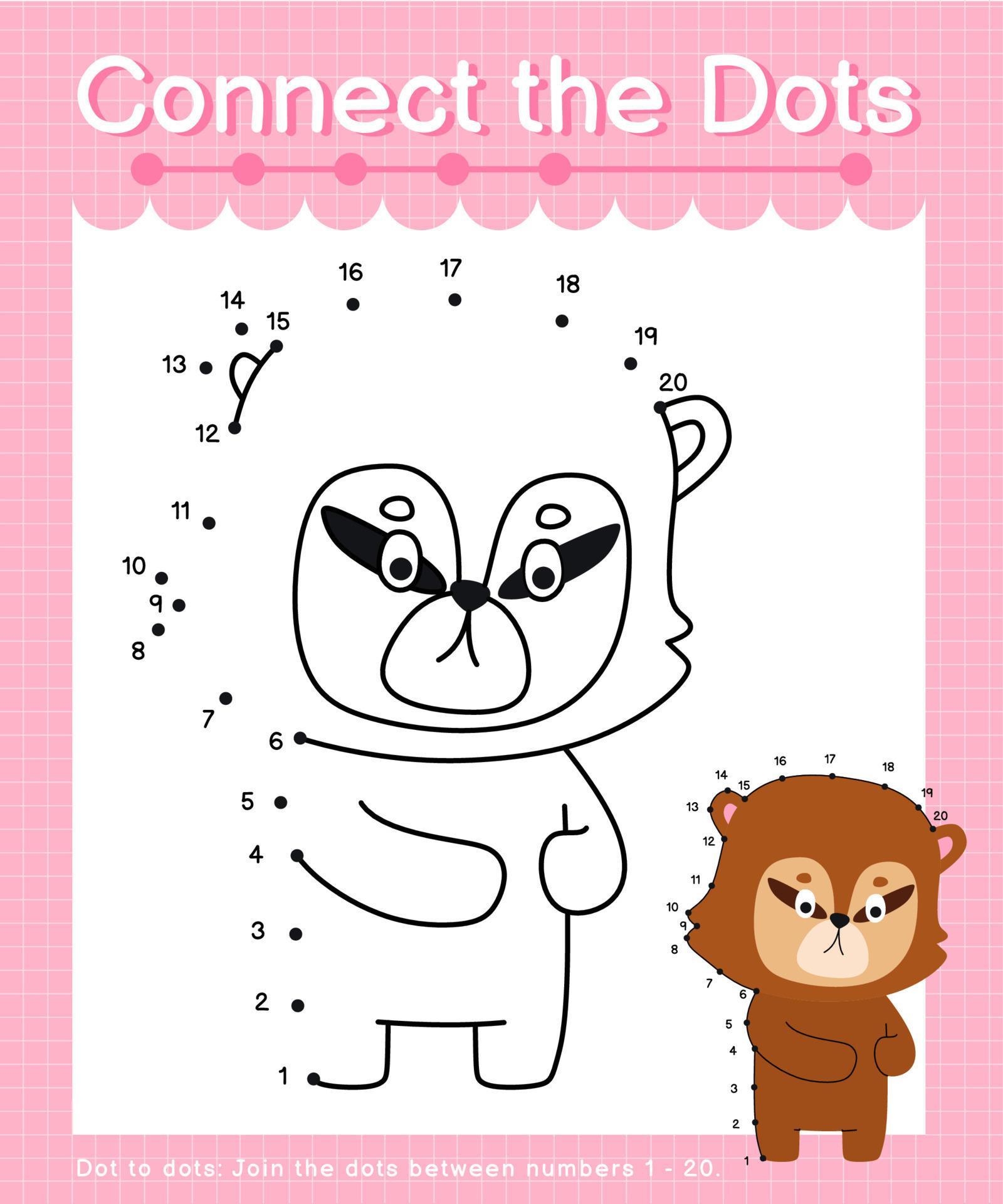 Connect the dots counting numbers 1 to 20 puzzle worksheet with cute ...