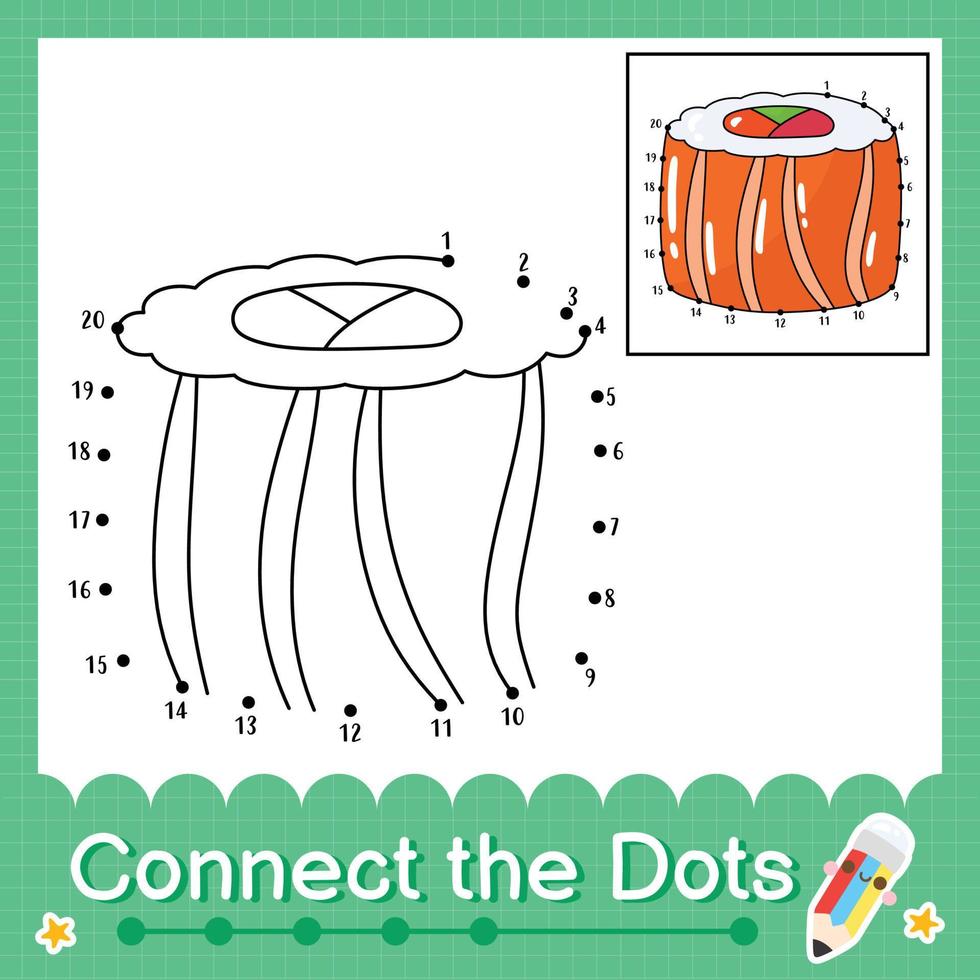Connect the dots counting numbers 1 to 20 puzzle worksheet with sushi ...