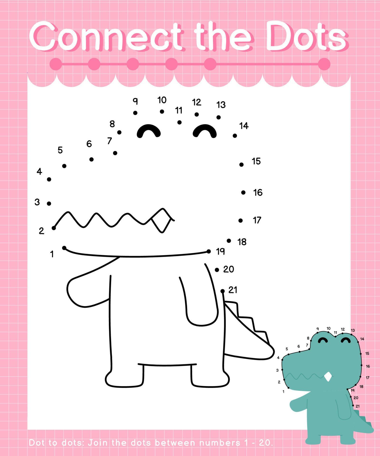 Connect the dots counting numbers 1 to 20 puzzle worksheet with cute ...