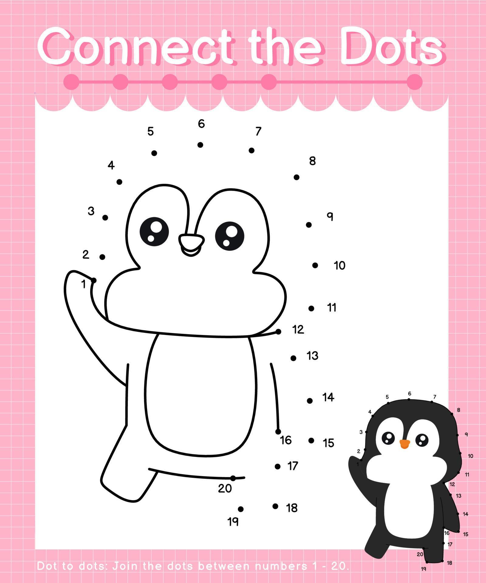 Connect the dots counting numbers 1 to 20 puzzle worksheet with cute ...