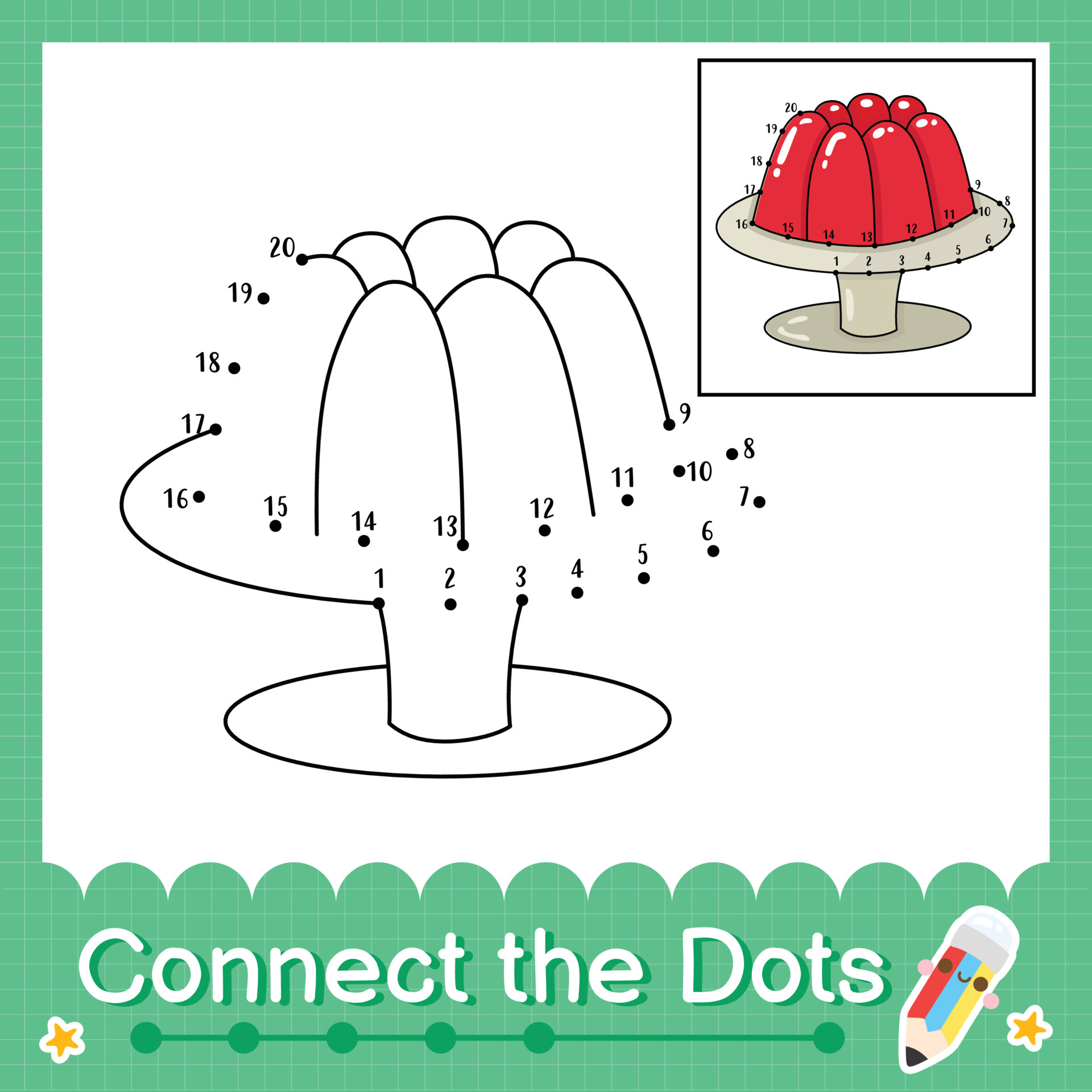 Connect the dots counting numbers 1 to 20 puzzle worksheet with jelly ...