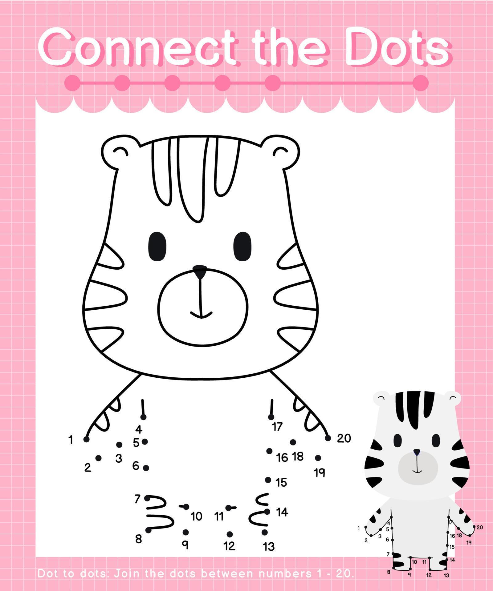 Connect the dots counting numbers 1 to 20 puzzle worksheet with cute ...