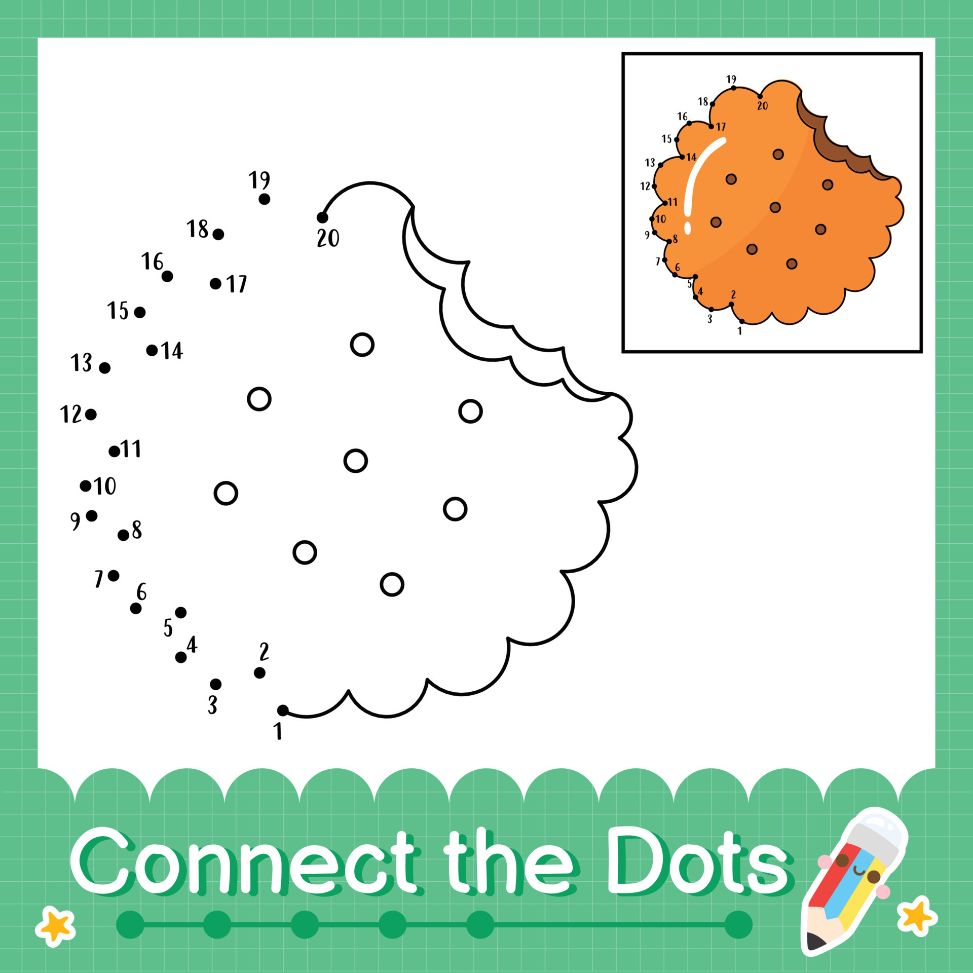 Connect the dots counting numbers 1 to 20 puzzle worksheet with biscuit ...