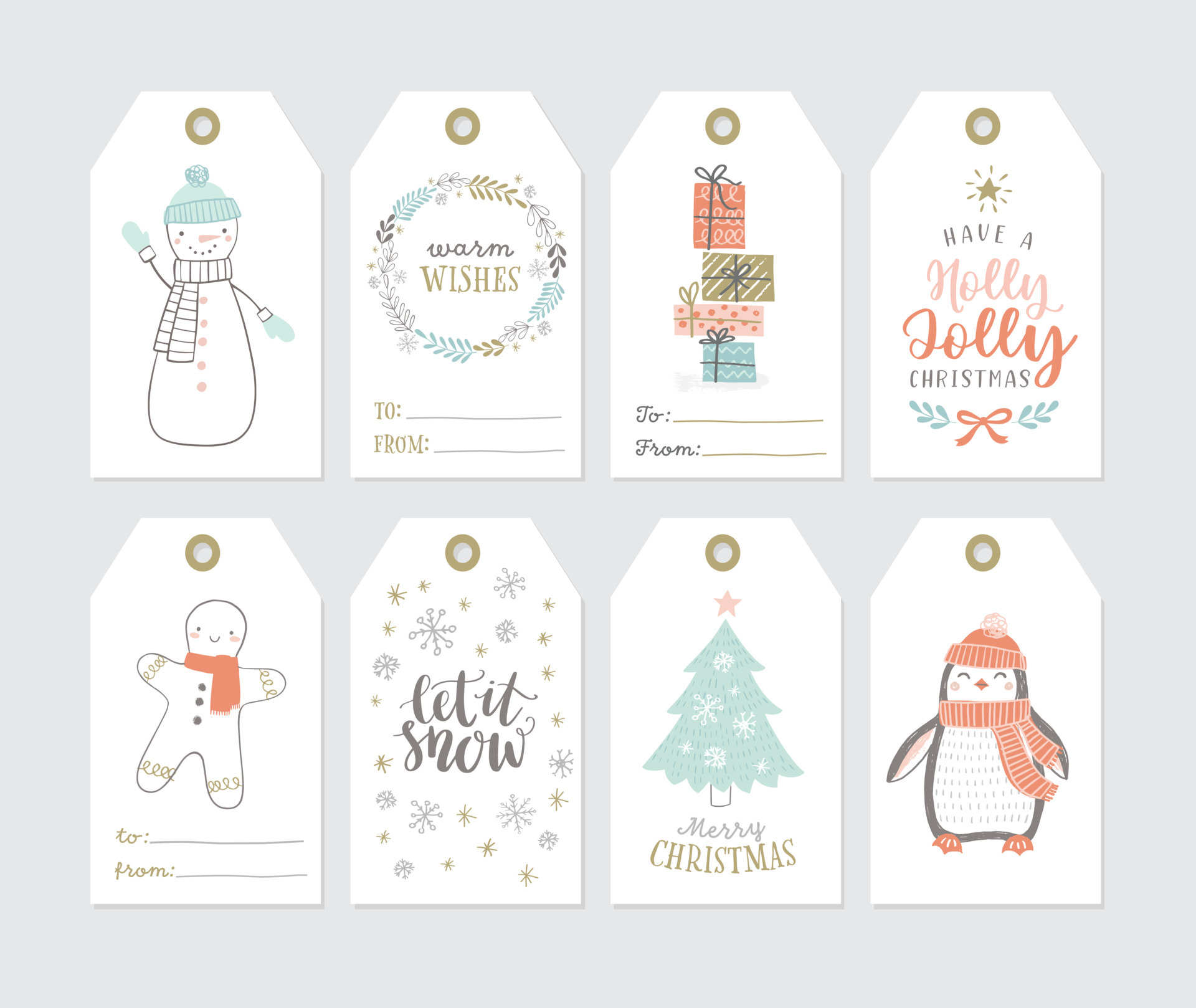 Set of cute Christmas gift tags in hand drawn doodle style. Vector ...