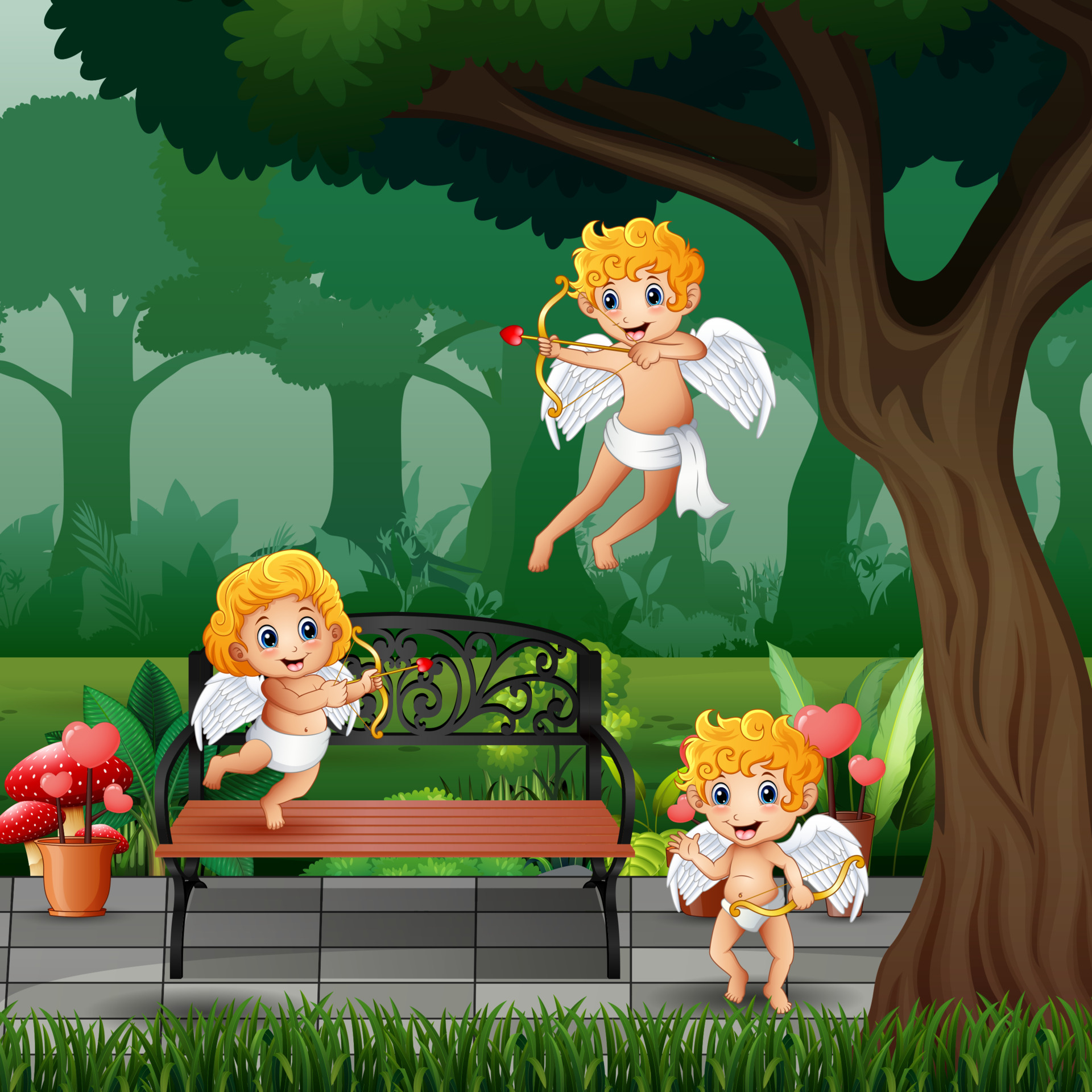 Three little cupids in the park illustration 6635109 Vector Art at Vecteezy Three little cupids in the park illustration 6635109 Vector Art at Vecteezy