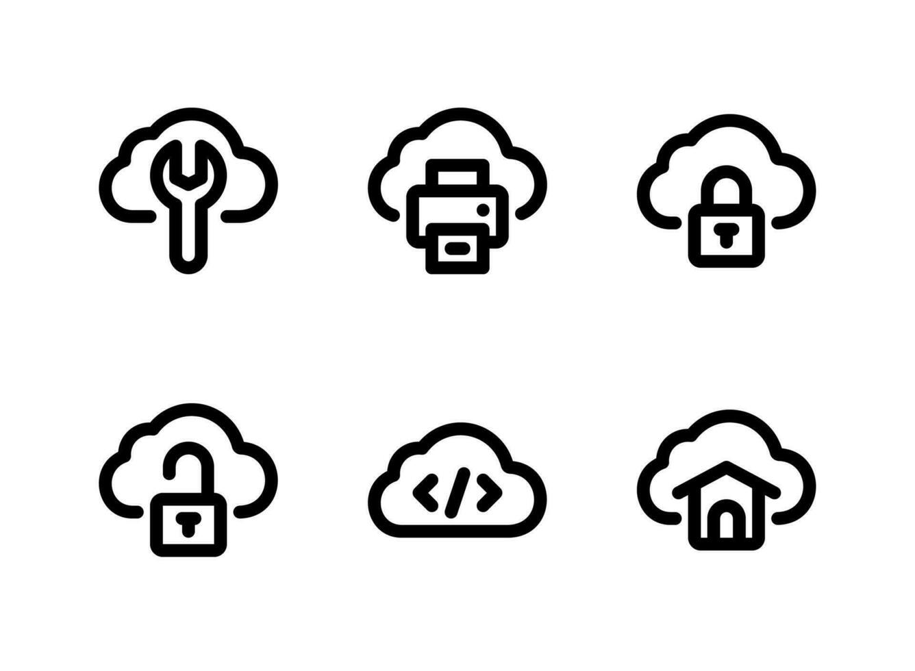 Simple Set Of Cloud Computing Related Vector Line Icons Contains Icons As Repair Print Locked