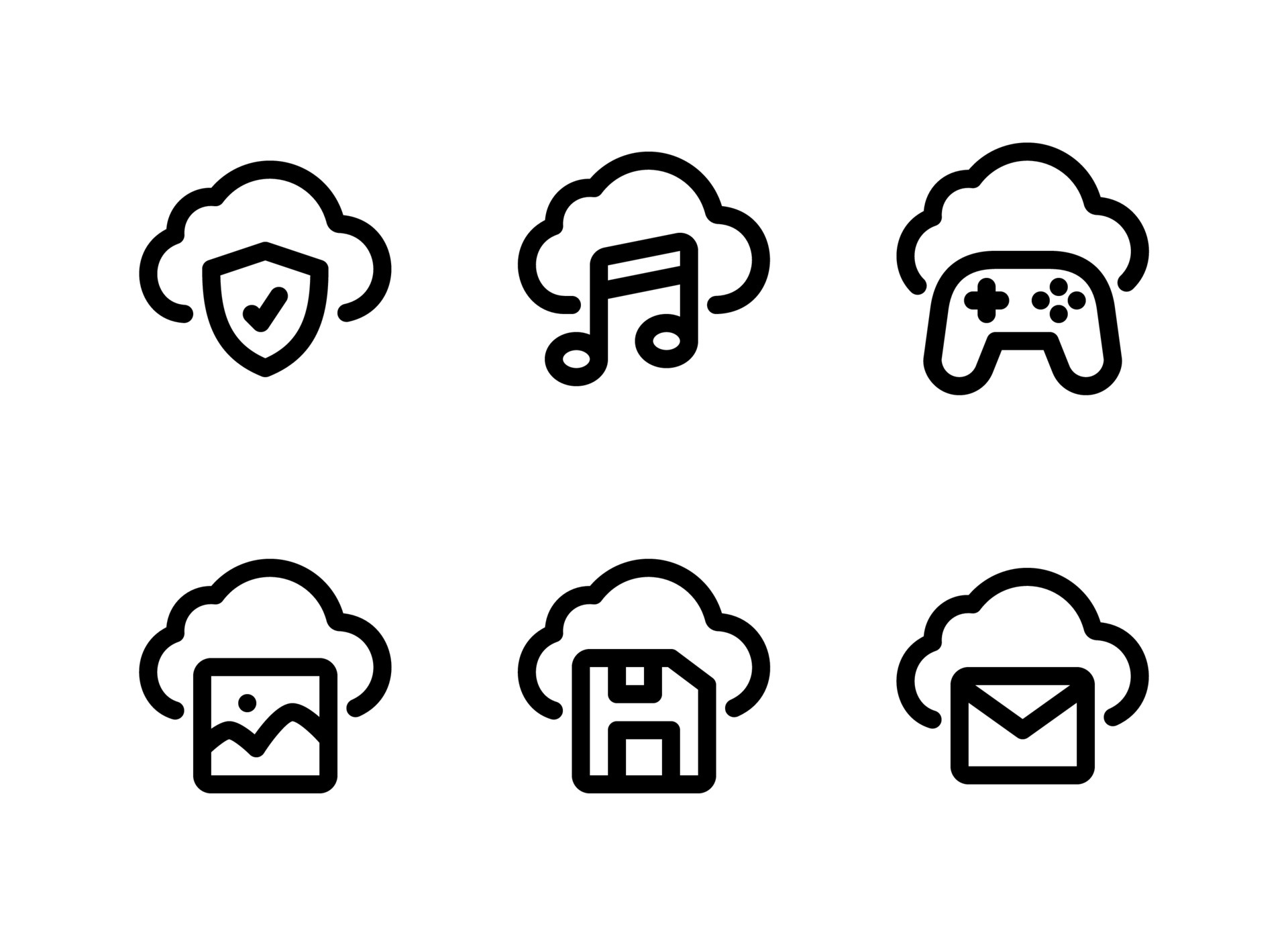 Simple Set Of Cloud Computing Related Vector Line Icons Contains Icons As Protection Music