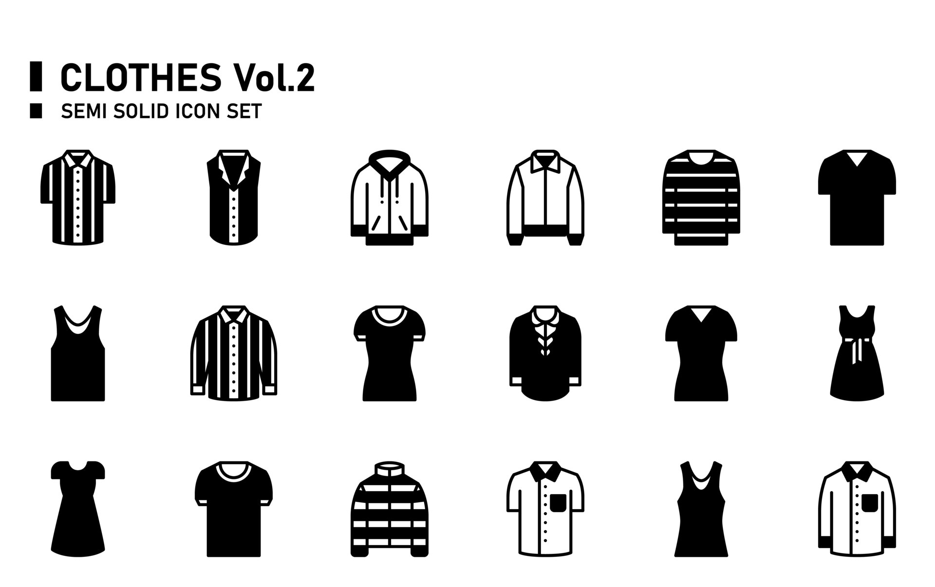 Clothes semi solid icon set. 6636019 Vector Art at Vecteezy