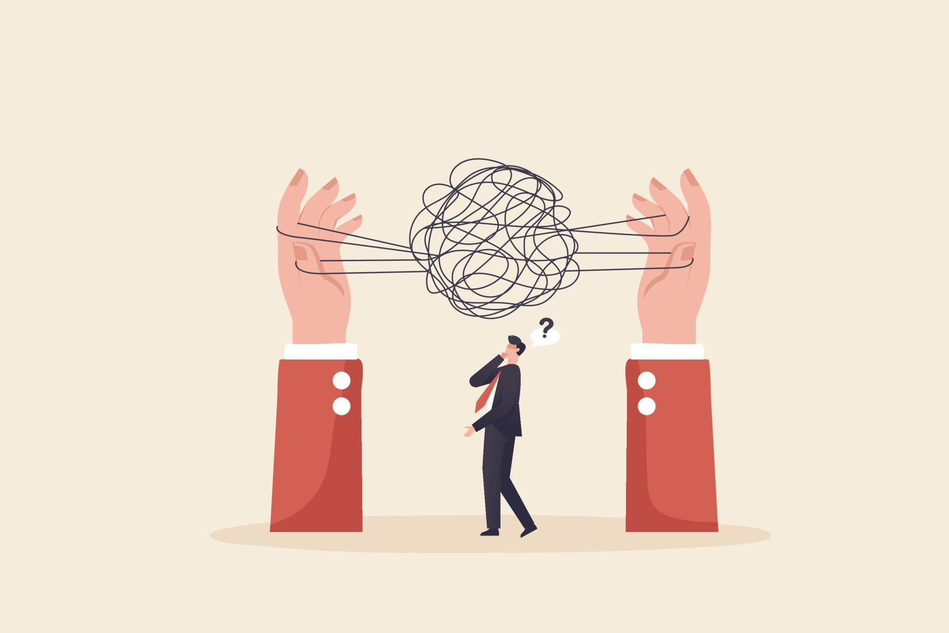 complexity concept, complex problem solution, business man thinking ...