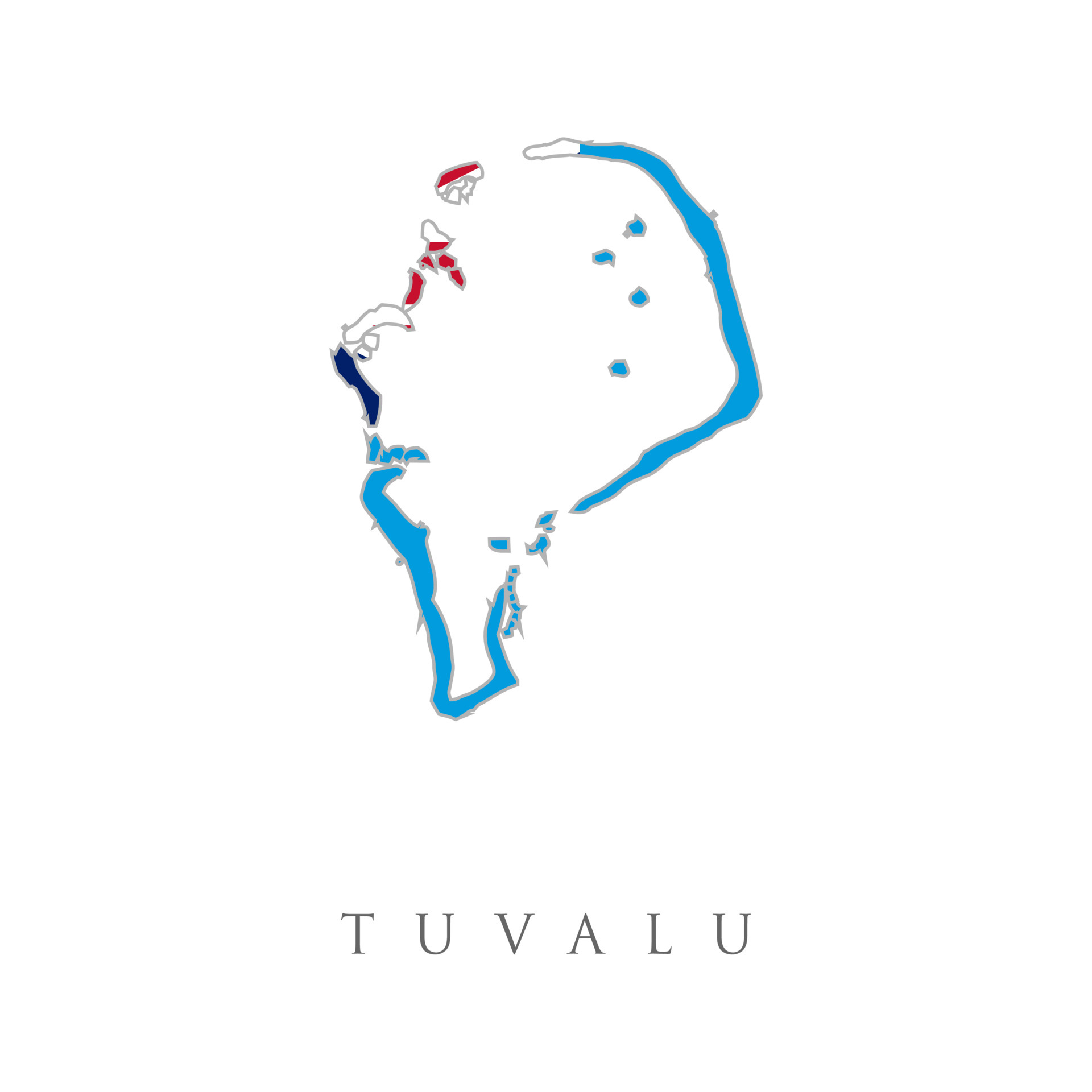 Tuvalu country flag inside map contour design icon logo. Map outline and flag of Tuvalu, a Light ...