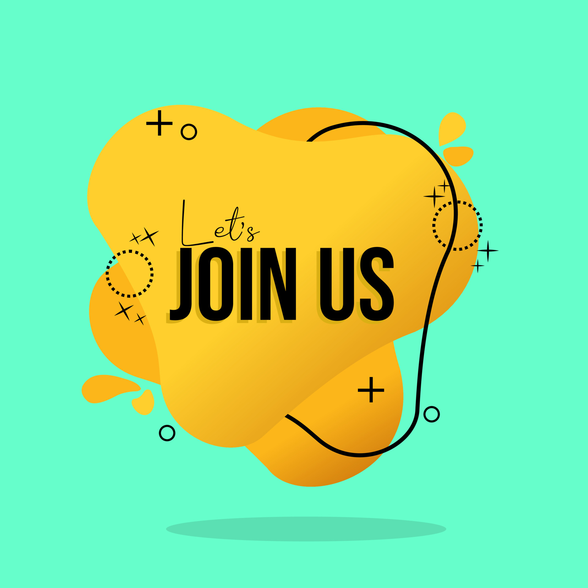 banner with join us text on yellow background and modern bubble design. memphis theme. a ...