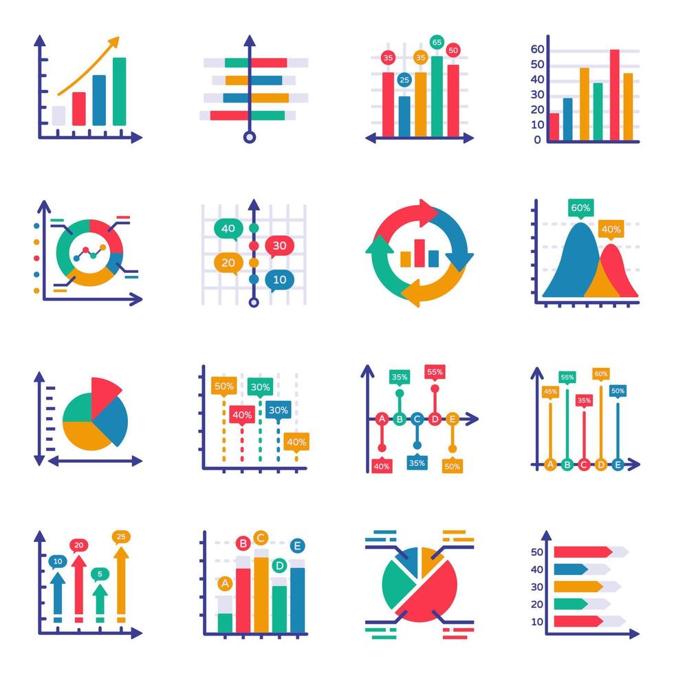 Pack of Graphs and Charts Flat Icons 6656116 Vector Art at Vecteezy
