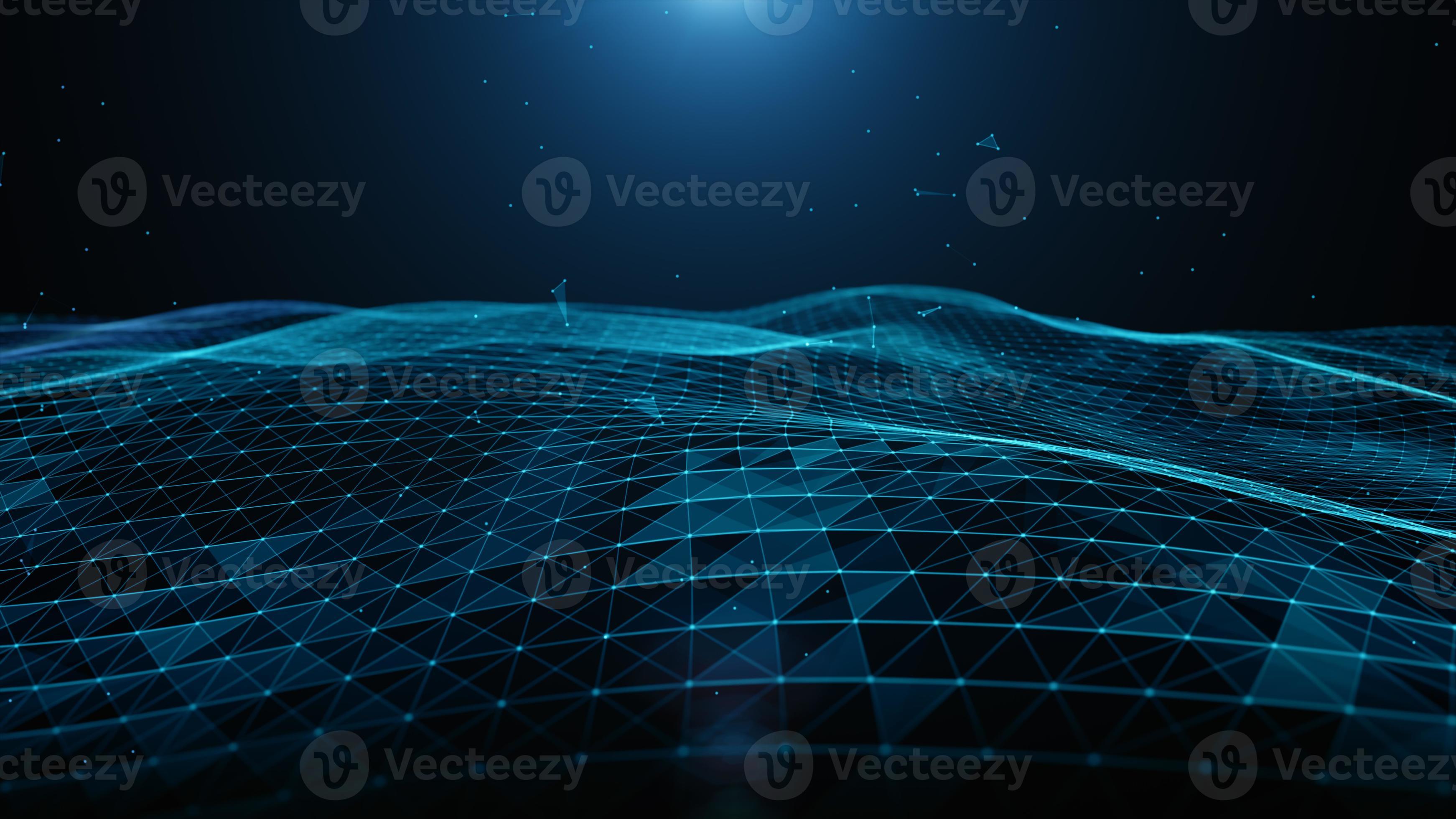 Abstract Blue Digital Particles Lines And Dots Connection Wave Flow Digital Data Network