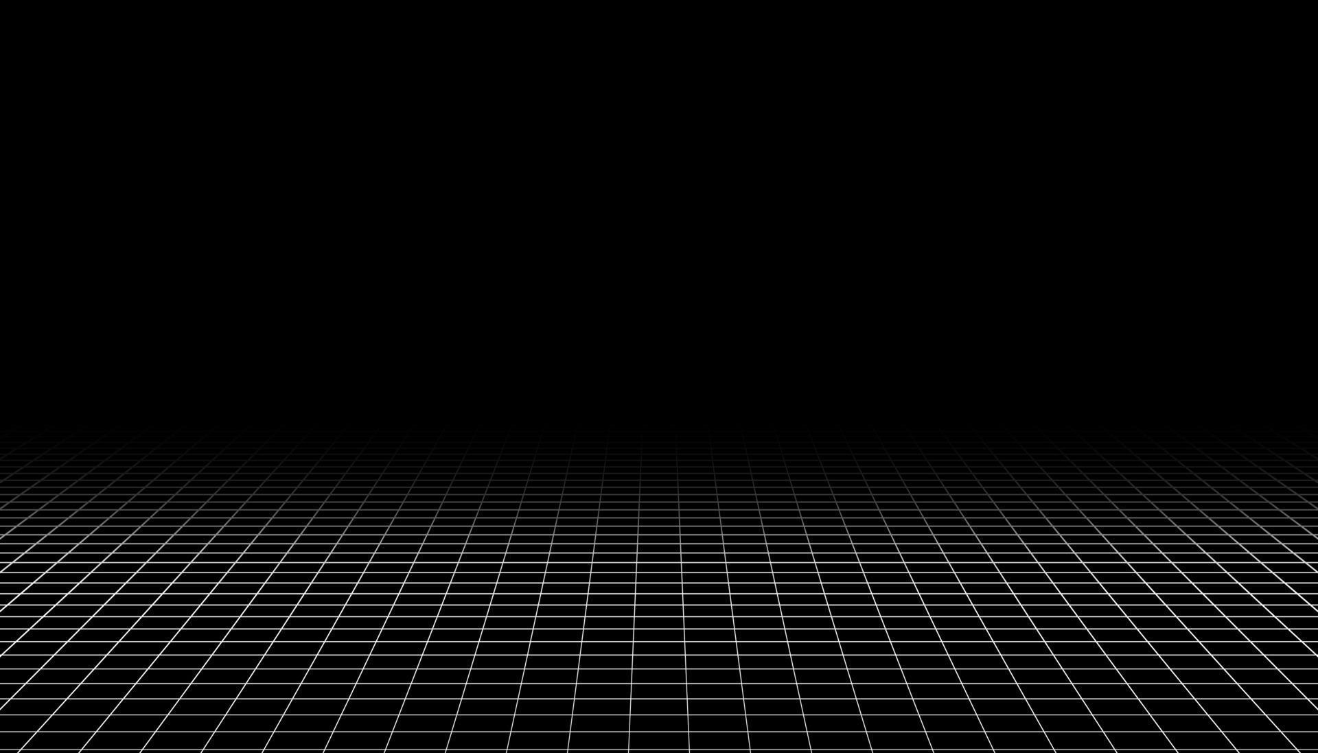 Wireframe Perspective Grid White Infinity Mesh On Black Background Abstract Retro Style