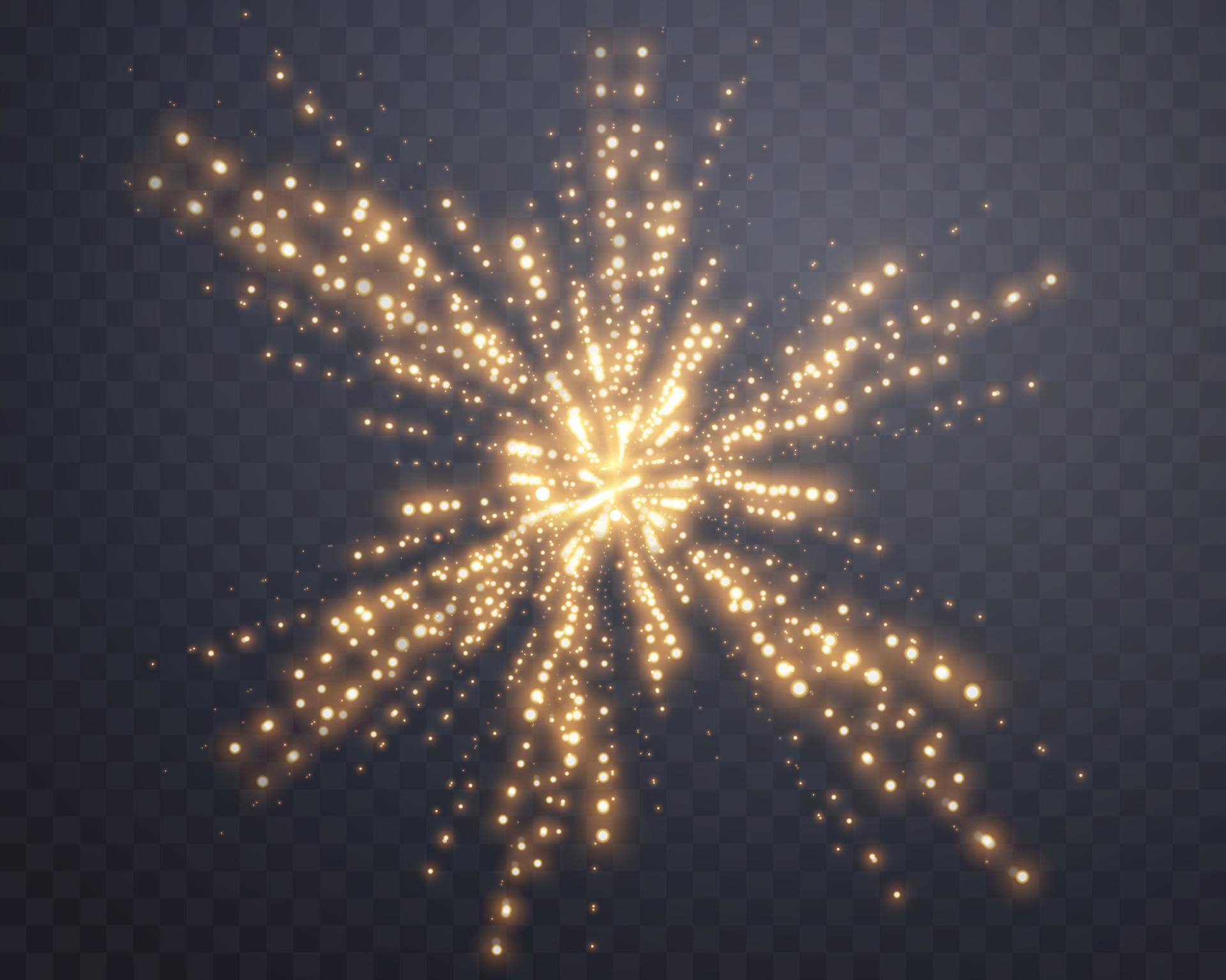 Gold glittering dots, sparkles, particles on a transparent background. Abstract light effect ...