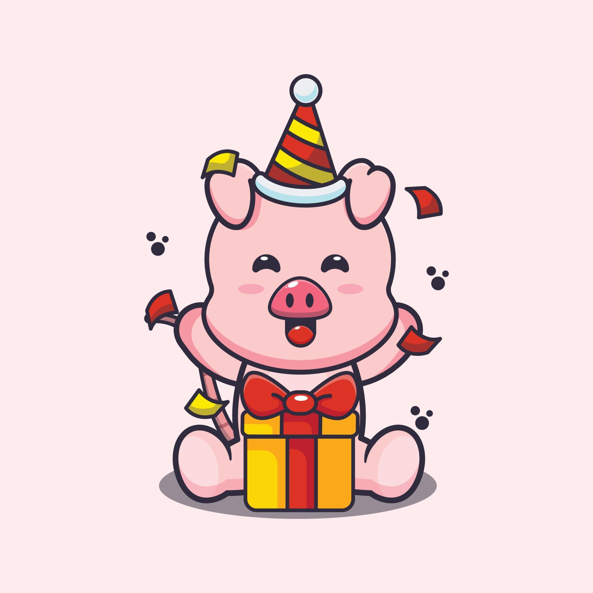 Cute pig in birthday party cartoon vector illustration 6664919 Vector ...