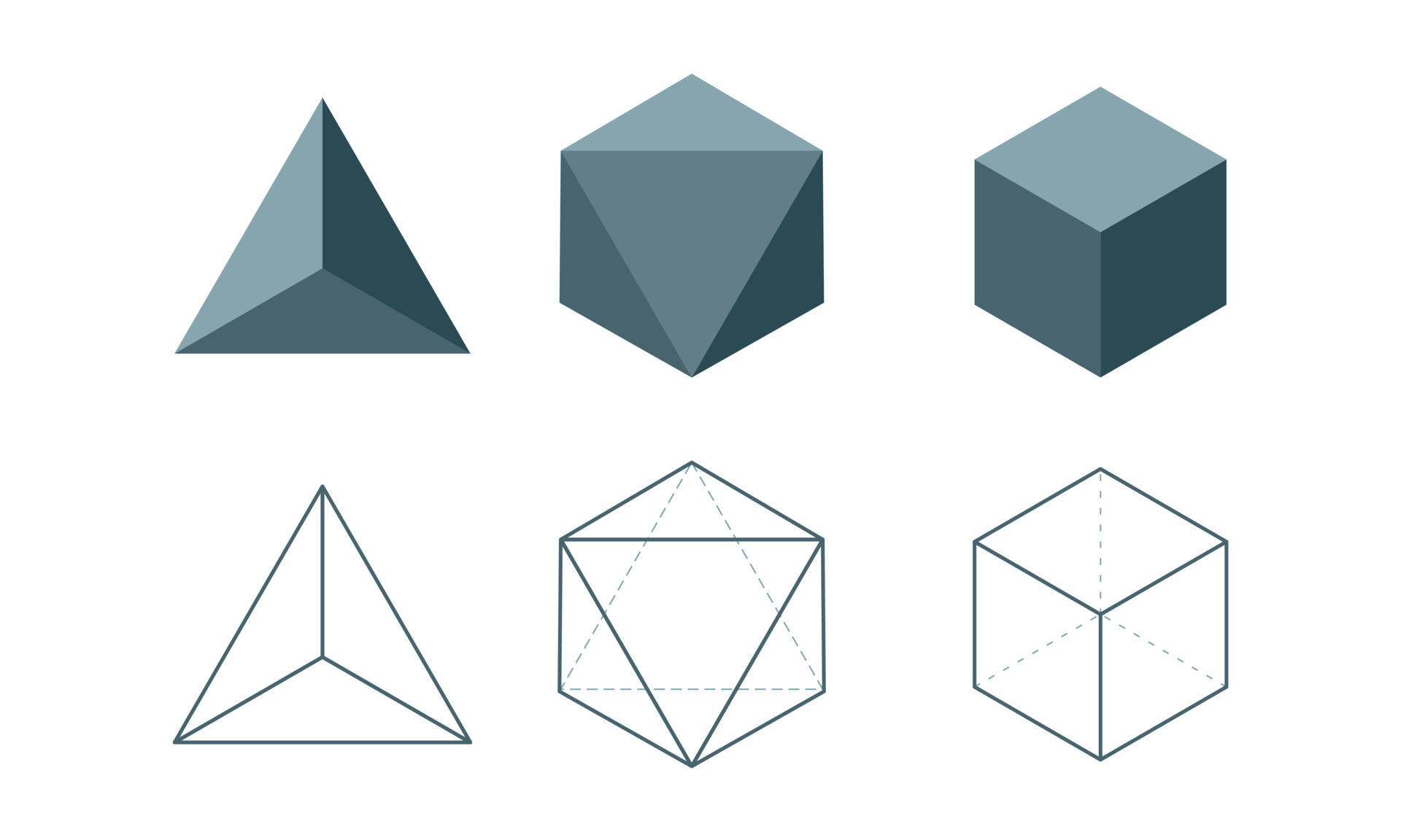 3D Platonic solid icon and line shapes concept. Math geometric figures ...
