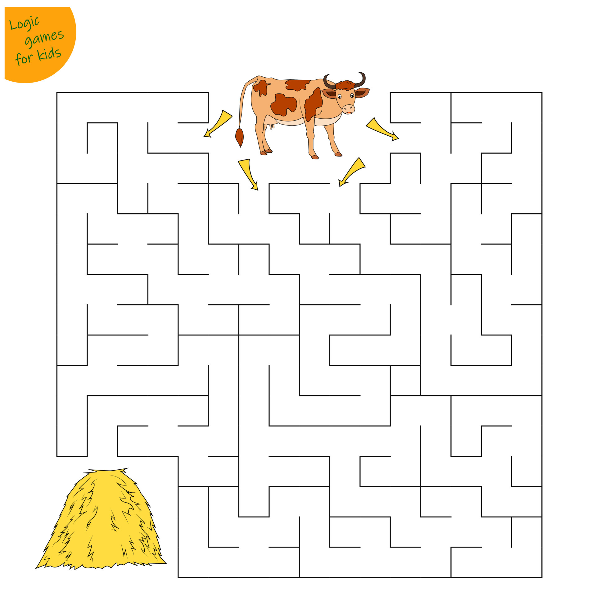 maze for children of agricultural animal, a cow and a haystack 6686643 ...