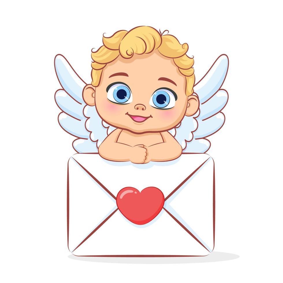 lindo bebé Cupido con una carta de San Valentín. ilustración de dibujos ... lindo bebé Cupido con una carta de San Valentín. ilustración de dibujos ...
