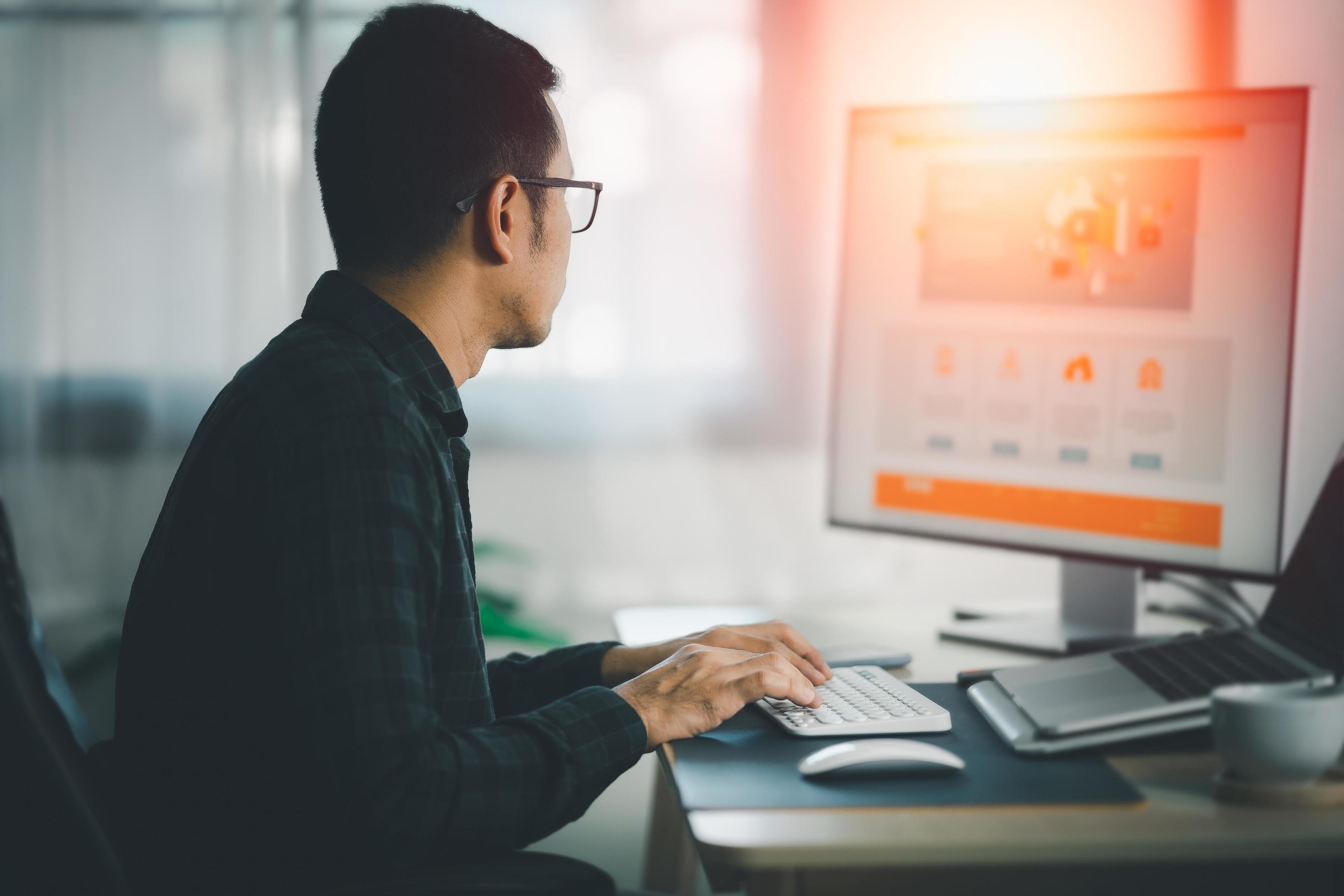 Software Develper Working On Laptop At Home Office Programmer Working Develop Web Application