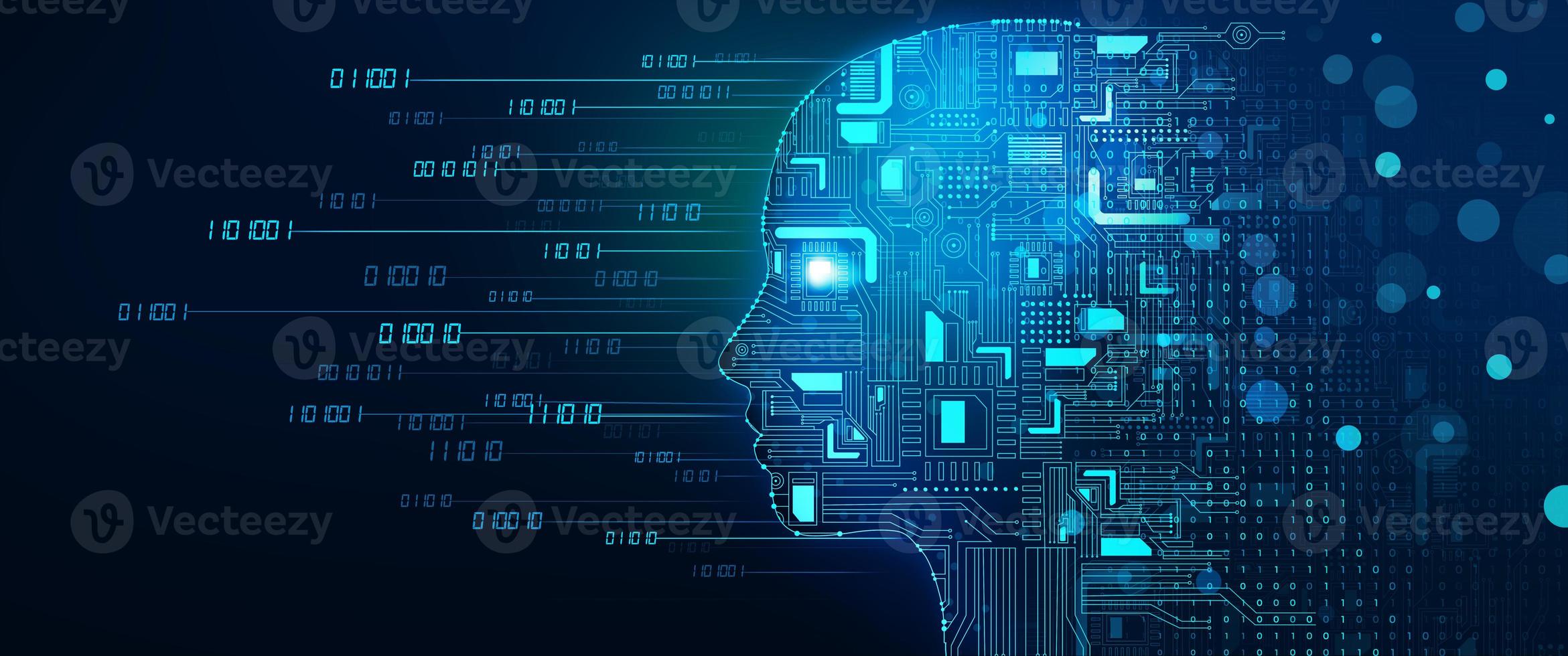 AI - Artificial intelligence. Robotics head and face with neural ...