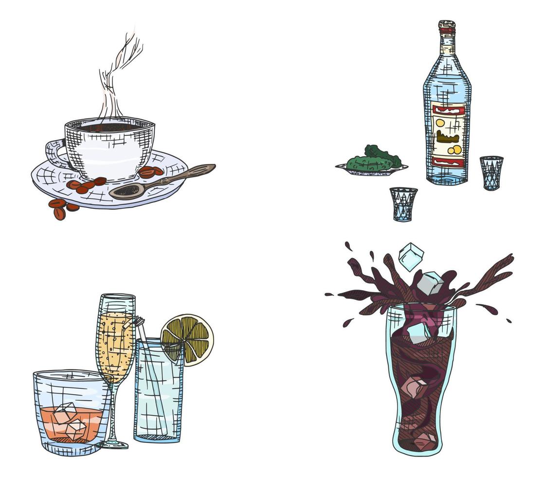 una selección de garabatos de bebidas desde café hasta vodka 6711480 ... una selección de garabatos de bebidas desde café hasta vodka 6711480 ...