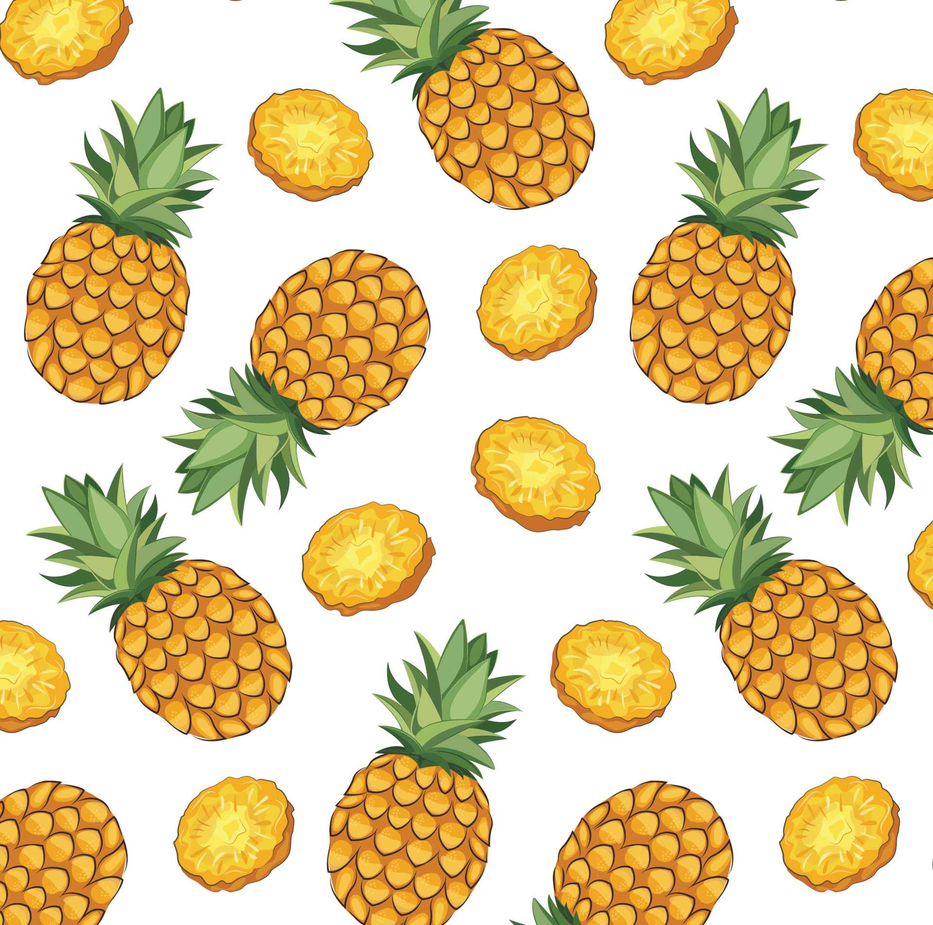 Pineapple Sliced Seamless Pattern Vector Juicy Exotic Tasty Fruit