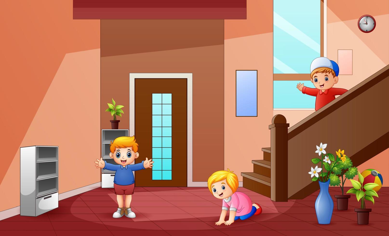 Cartoon little children playing at the home 6732181 Vector Art at Vecteezy