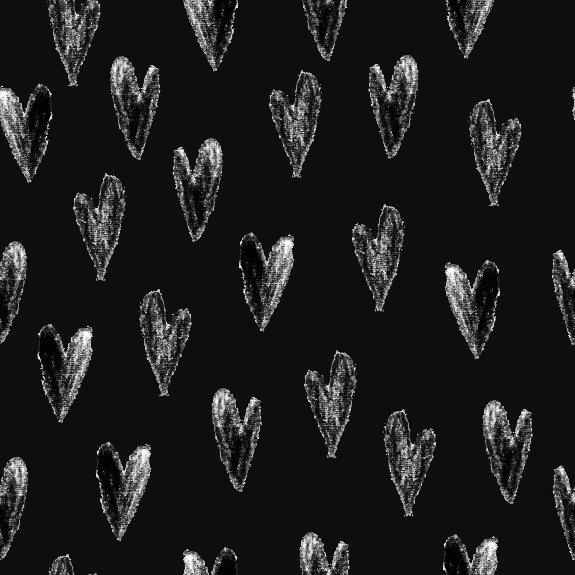 seamless hand draw sketch heart shape pattern on black background ...