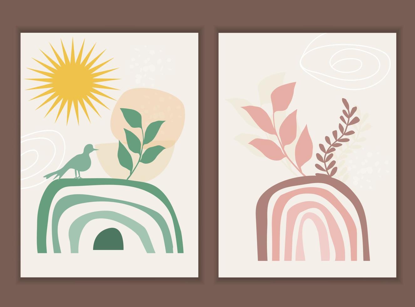 Template with abstract composition of rainbow and botanical boho ...