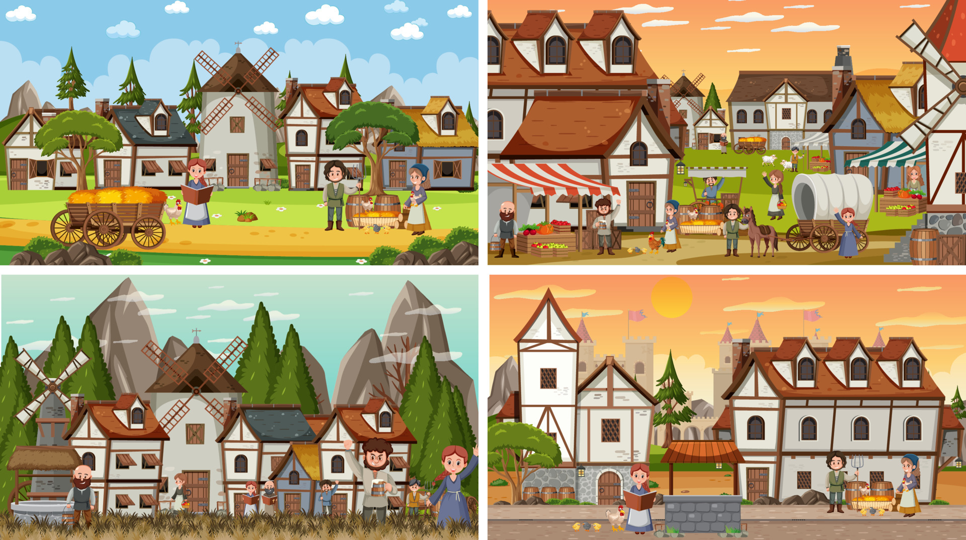 Set of different scene medieval 6771418 Vector Art at Vecteezy
