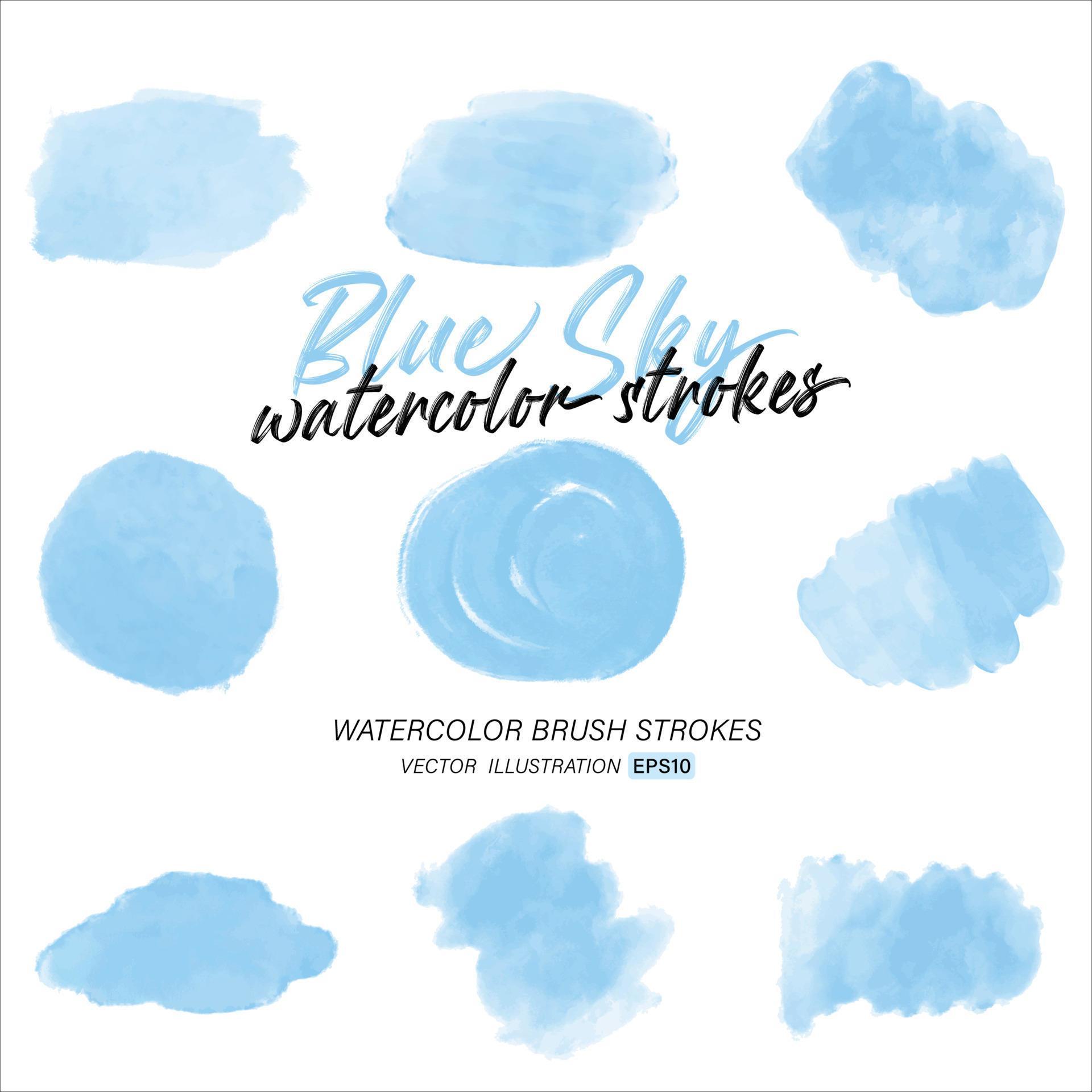 Sky blue watercolor splash and brush stroke clipart collection for ...