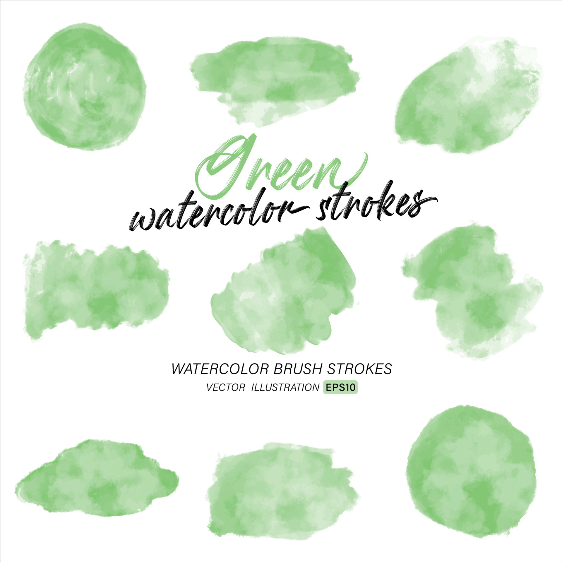 Green watercolor splash and brush stroke clipart collection for ...
