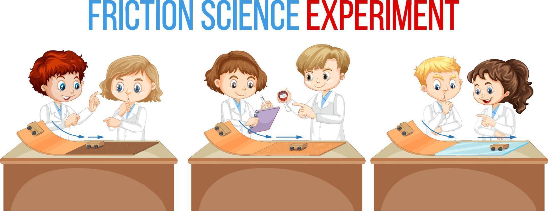 Friction science experiment with scientist kids 6772889 Vector Art at ...